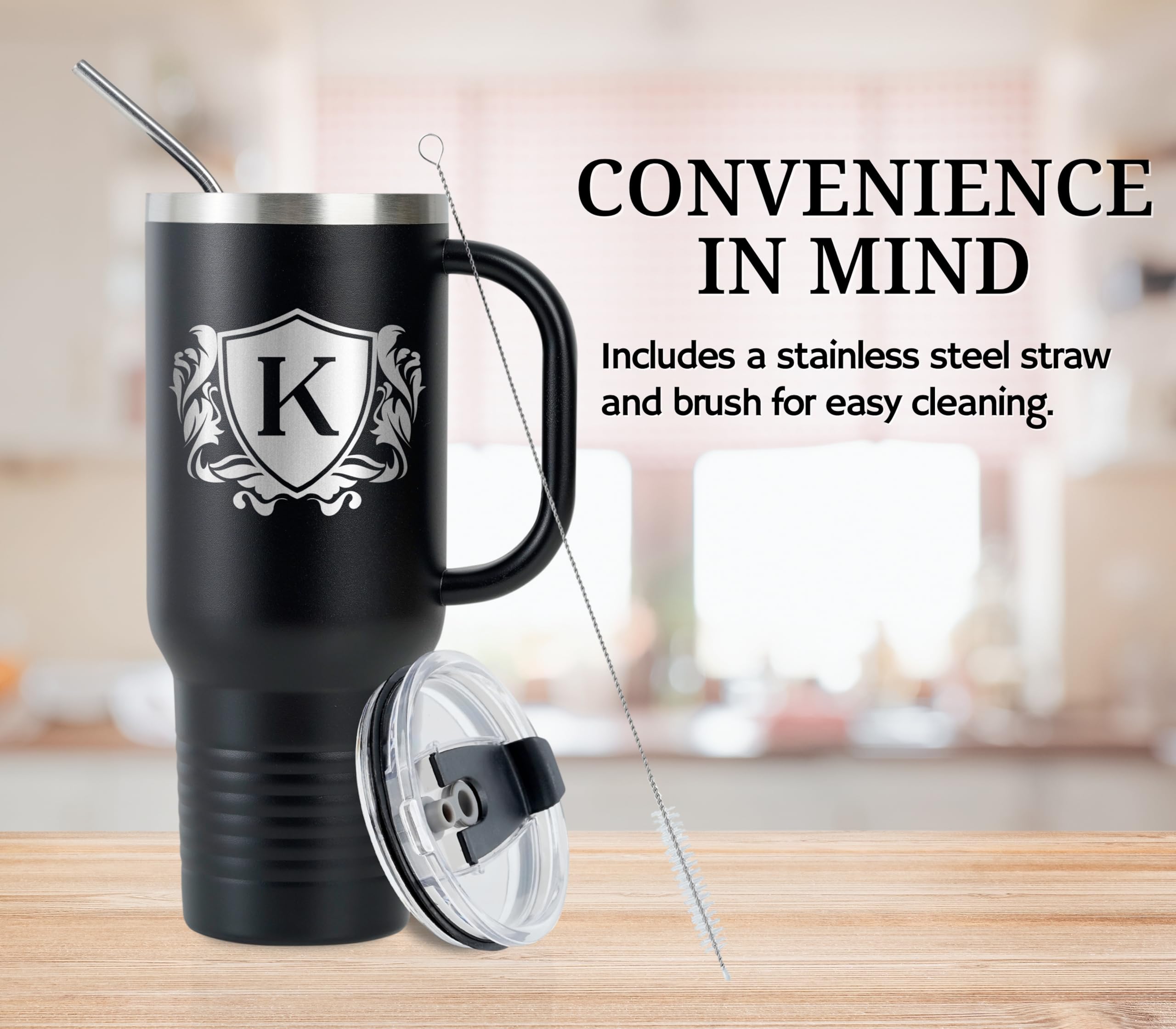 Onebttl Personalized 40 oz Tumbler with Handle and Straw, Monogrammed Travel Cup for Men, Custom Coffee Mugs, Unique Birthday Christmas Gifts for Men Who Have Everything, B