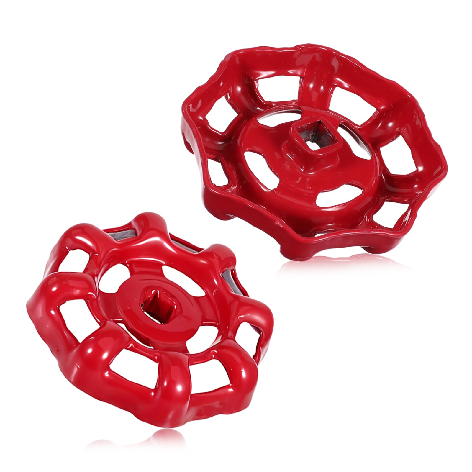 Piriuuo 2 Pcs Outdoor Faucet Handle, 7x7mm Hose Bib Handle Round Wheel Water Valve Handle Square Stem Faucet Handle Replacement Iron Water Spigot Handle (Red)