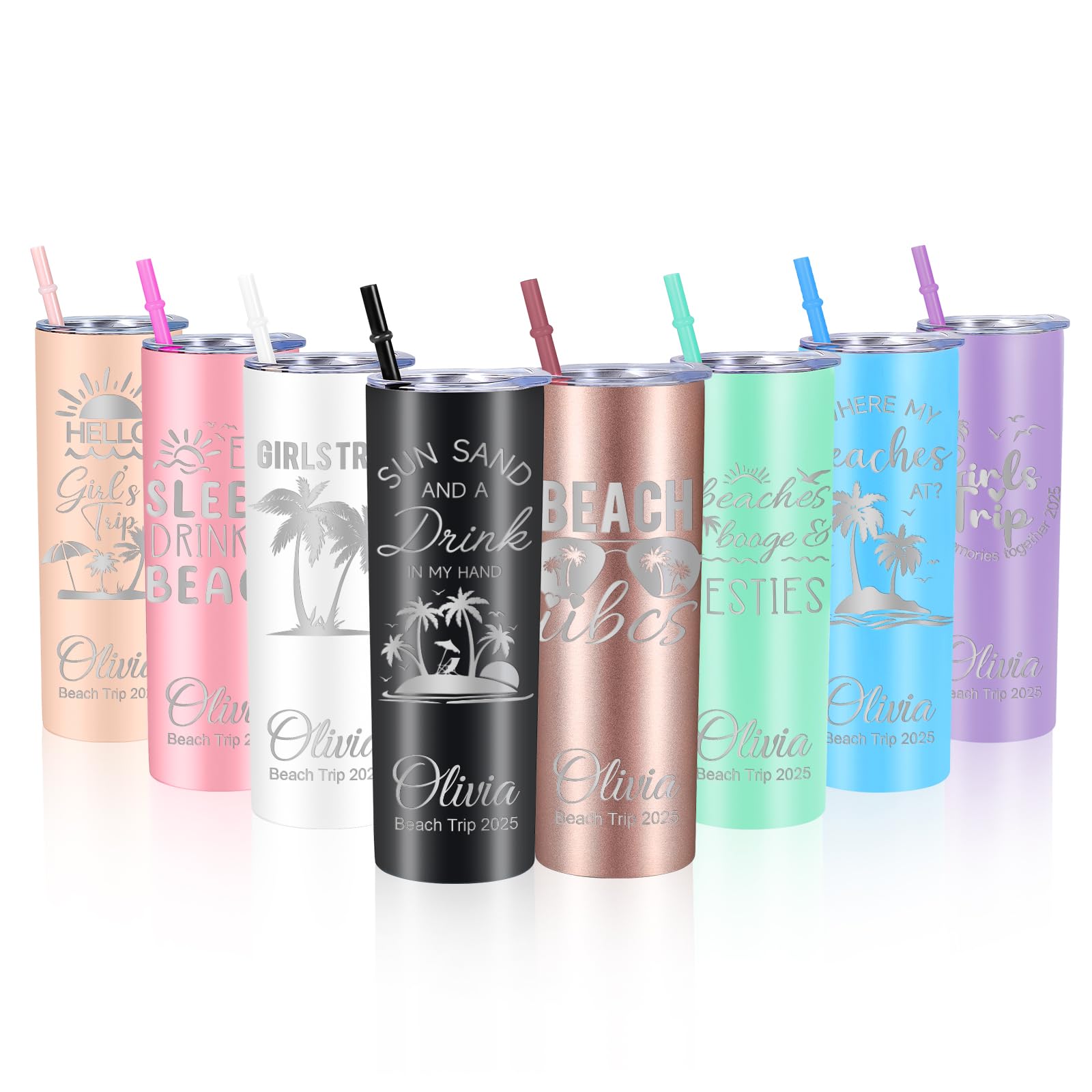 Personalized Girls Trip Tumblers Custom Cruise Cup Tumbler with Names for Best Friends Cute Travel Beach Tumbler Girl Trip Gifts Favors 2025 Bachelorette Trip Gifts Insulated Cups with Lids and Straws