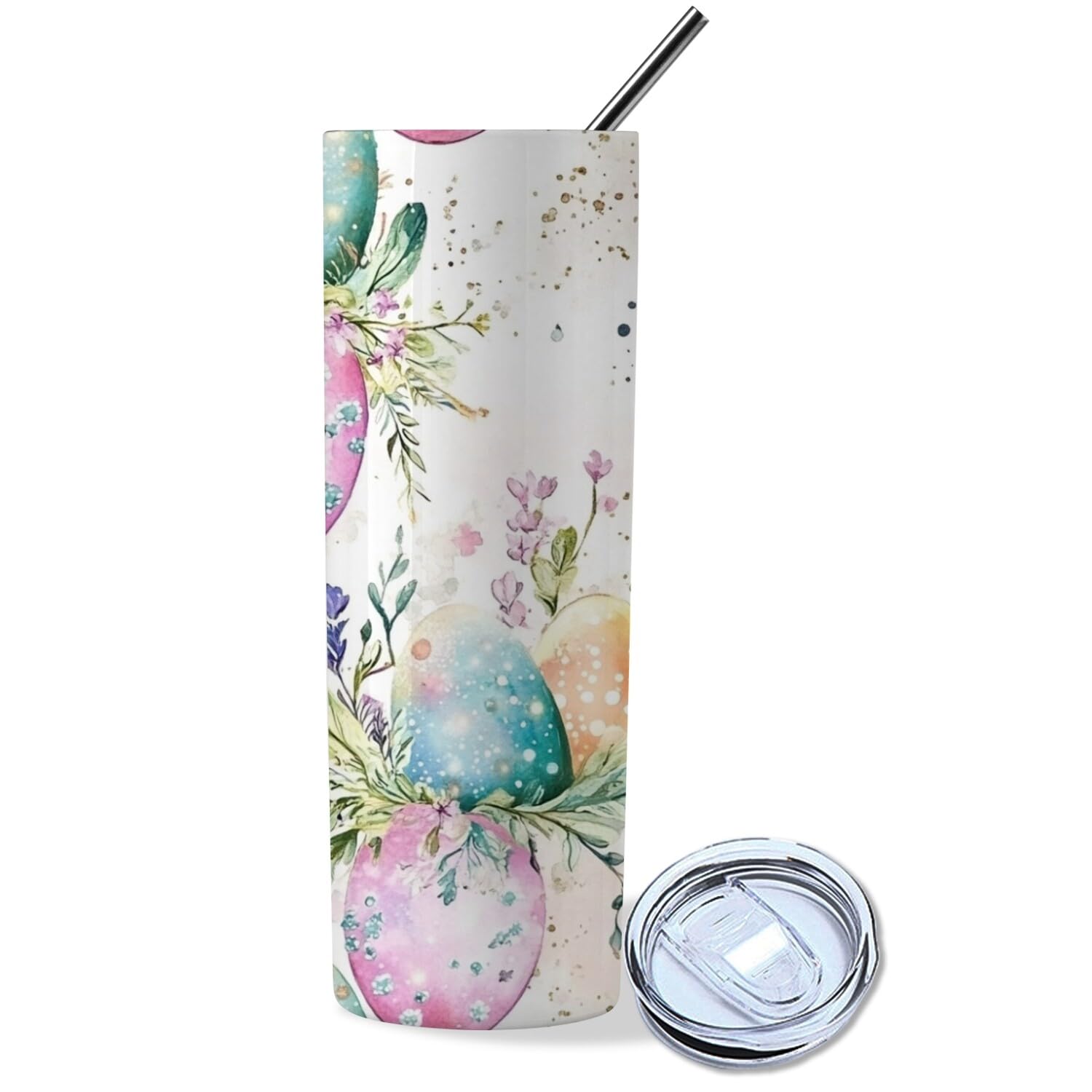 Tumbler with Lid and Straw Easter Egg Thermos Coffee Travel Mug Cute Cups 20 oz Insulated Tumbler for Daily Holiday Decor Gift Coffee Cup