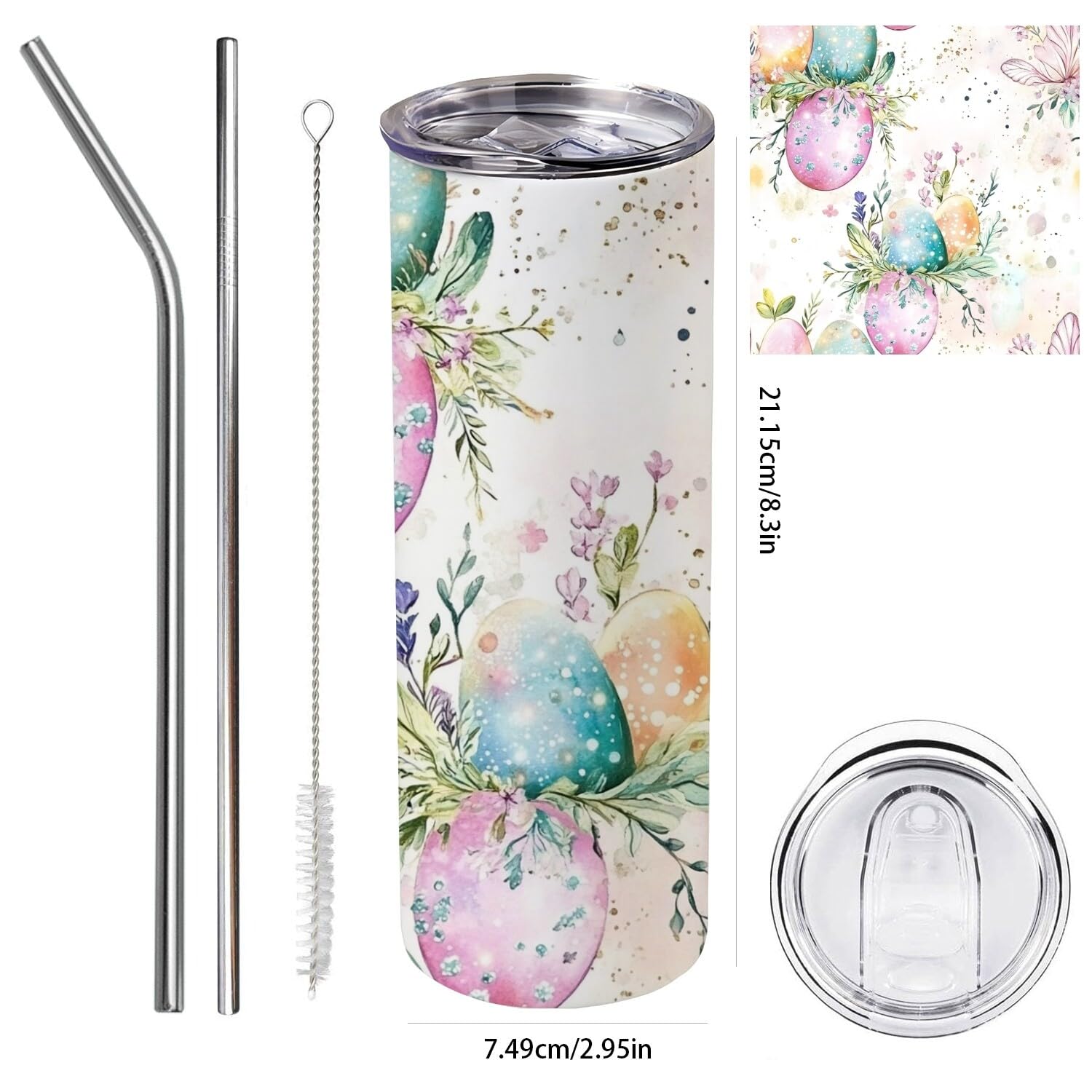 Tumbler with Lid and Straw Easter Egg Thermos Coffee Travel Mug Cute Cups 20 oz Insulated Tumbler for Daily Holiday Decor Gift Coffee Cup