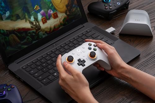8BitDo Ultimate 2 Wireless Controller for Windows & Android, Gaming Controller with TMR Joysticks, Switchable Hall Effect/Tactile Triggers, RGB Fire Ring, 8Speed Wireless Tech, White
