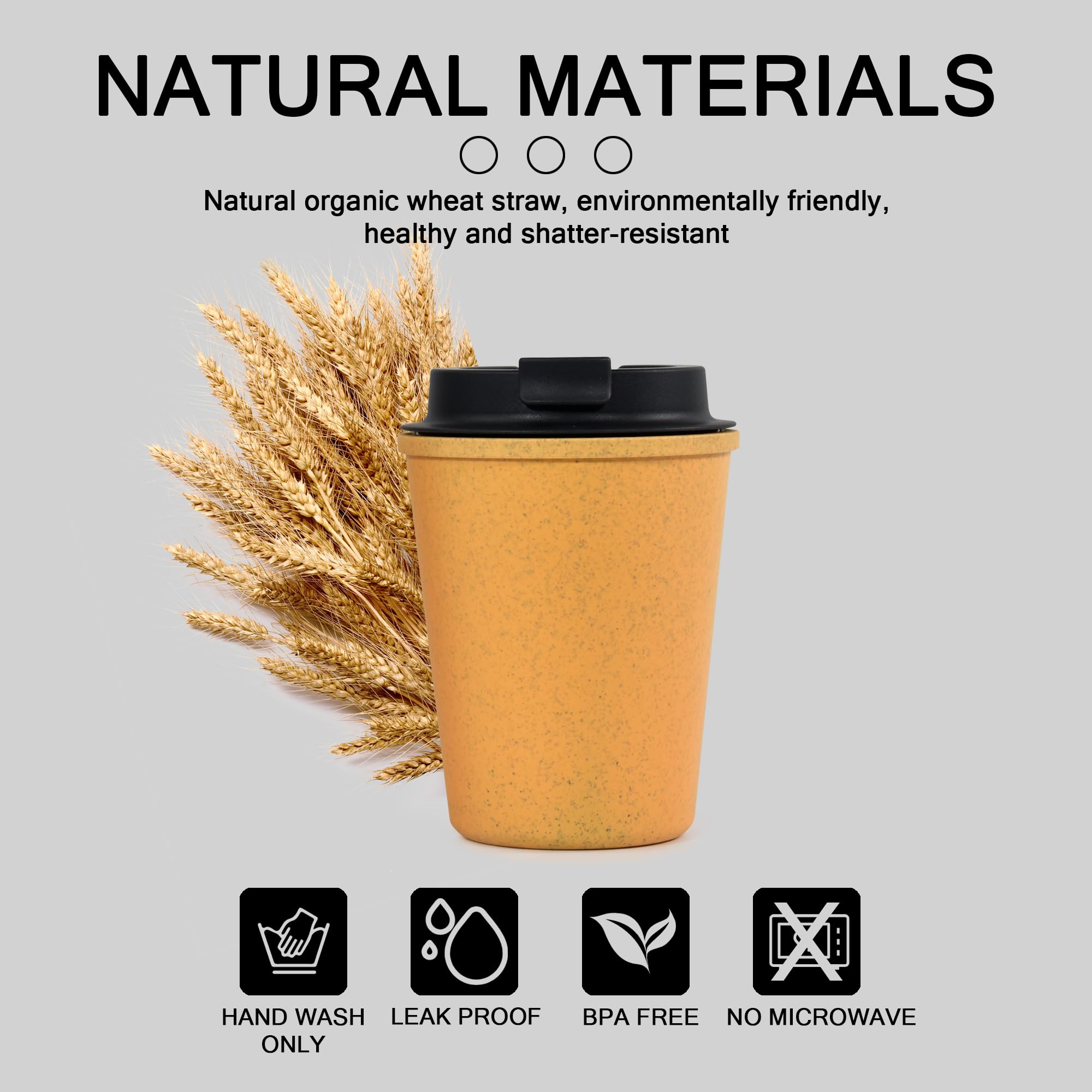 sweet grain 12oz Wheat Straw Coffee Cup with Lid - Double-Wall Insulated Travel Mug, Leakproof Reusable Tumbler for Commute, Hot/Cold Beverages (Yellow)