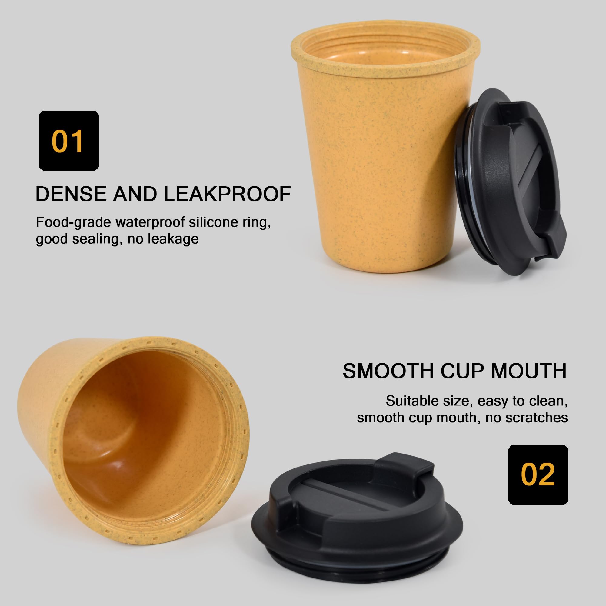 sweet grain 12oz Wheat Straw Coffee Cup with Lid - Double-Wall Insulated Travel Mug, Leakproof Reusable Tumbler for Commute, Hot/Cold Beverages (Yellow)