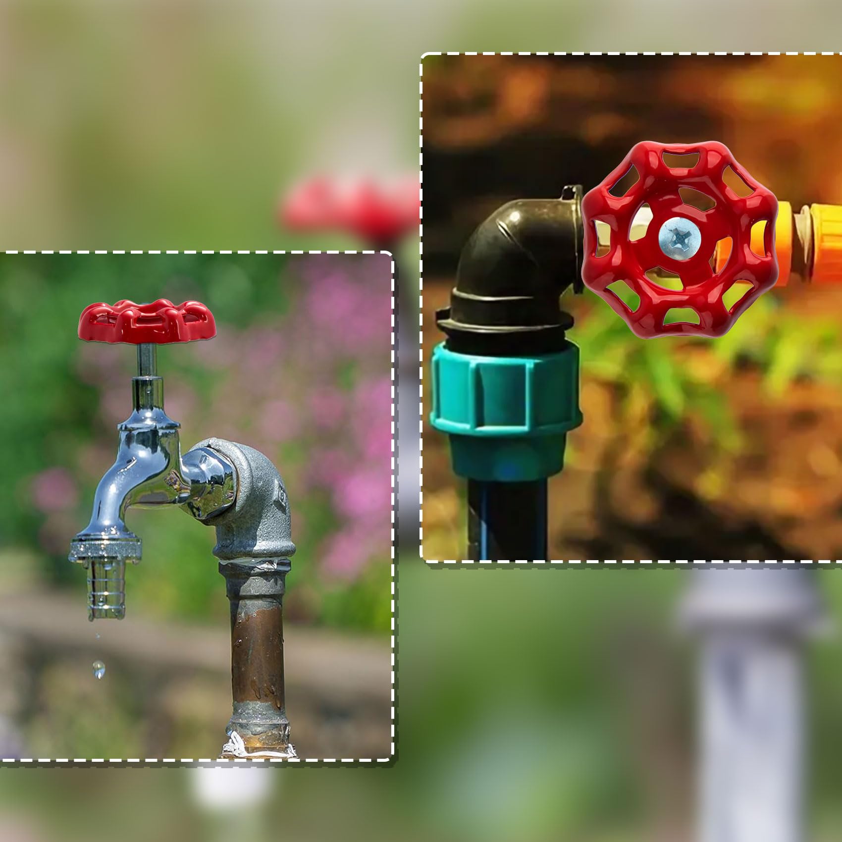 STSTR 2PCS Outdoor Faucet Handles, 6 x 6 mm Square Stem Hole Round Wheel Hose Bib Handle, Red Water Spigot Handle, Rustproof Outdoor Faucet Valve Replacement Parts for Garden Bathroom