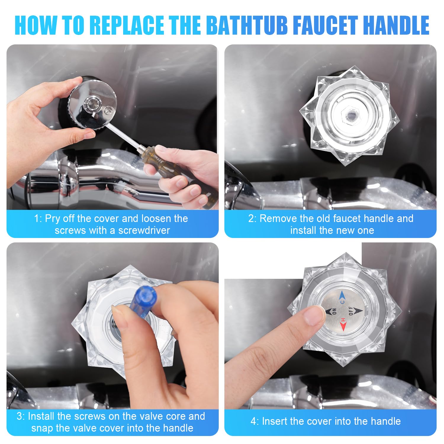 Shower Faucet Handle Replacement, Shower Knob Kit Hot and Cold Bathroom Faucet Knobs Replacement Bathtub Knobs for Delta Peerless