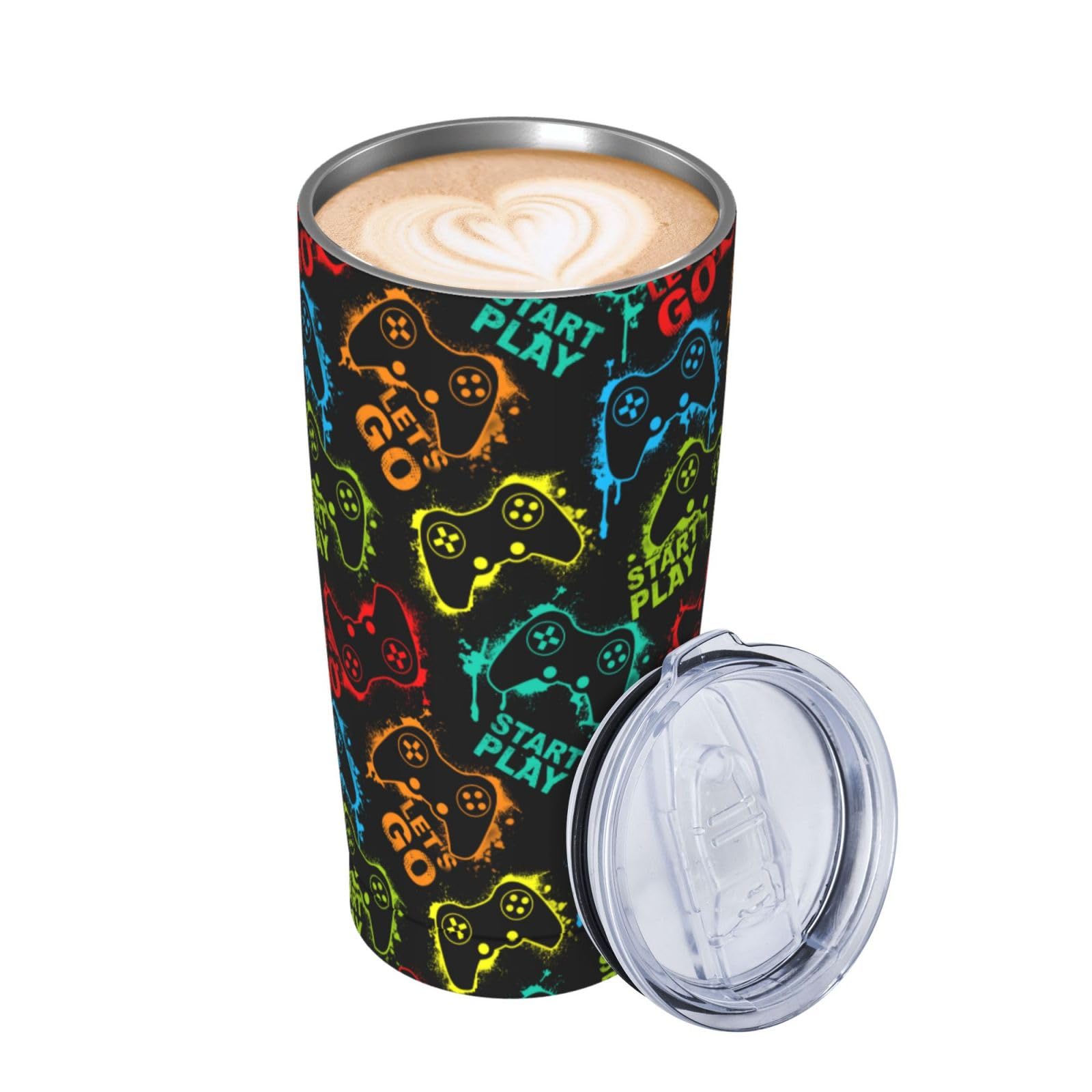 Yobvec Gaming Tumbler Cup with Lid and Straw, 20 Oz Stainless Steel Insulated Gamer Mug Gaming Accessories