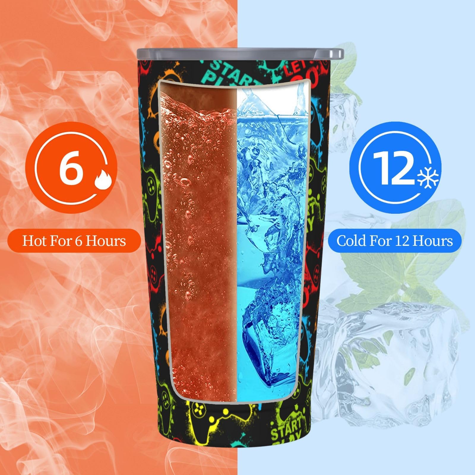 Yobvec Gaming Tumbler Cup with Lid and Straw, 20 Oz Stainless Steel Insulated Gamer Mug Gaming Accessories