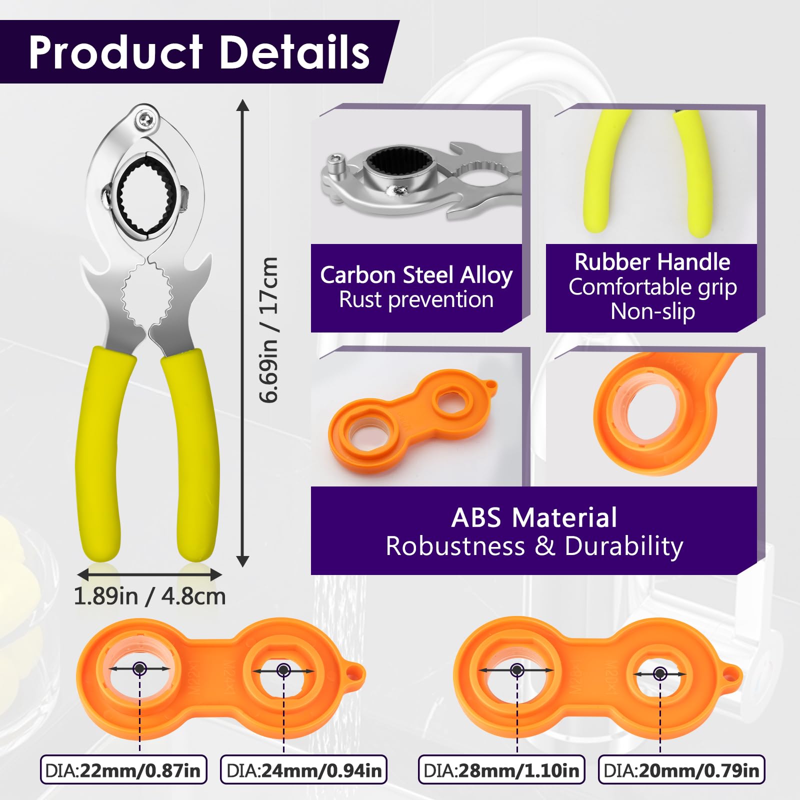 7 Pcs Faucet Aerator Removal Tool, Incl 2 Pcs Faucet Aerator Removal Wrench Tool, 5 Pcs Aerator Key for Sink Faucet with 5 Sizes, Sink Aerator Removal Tool for Kitchen Bathroom