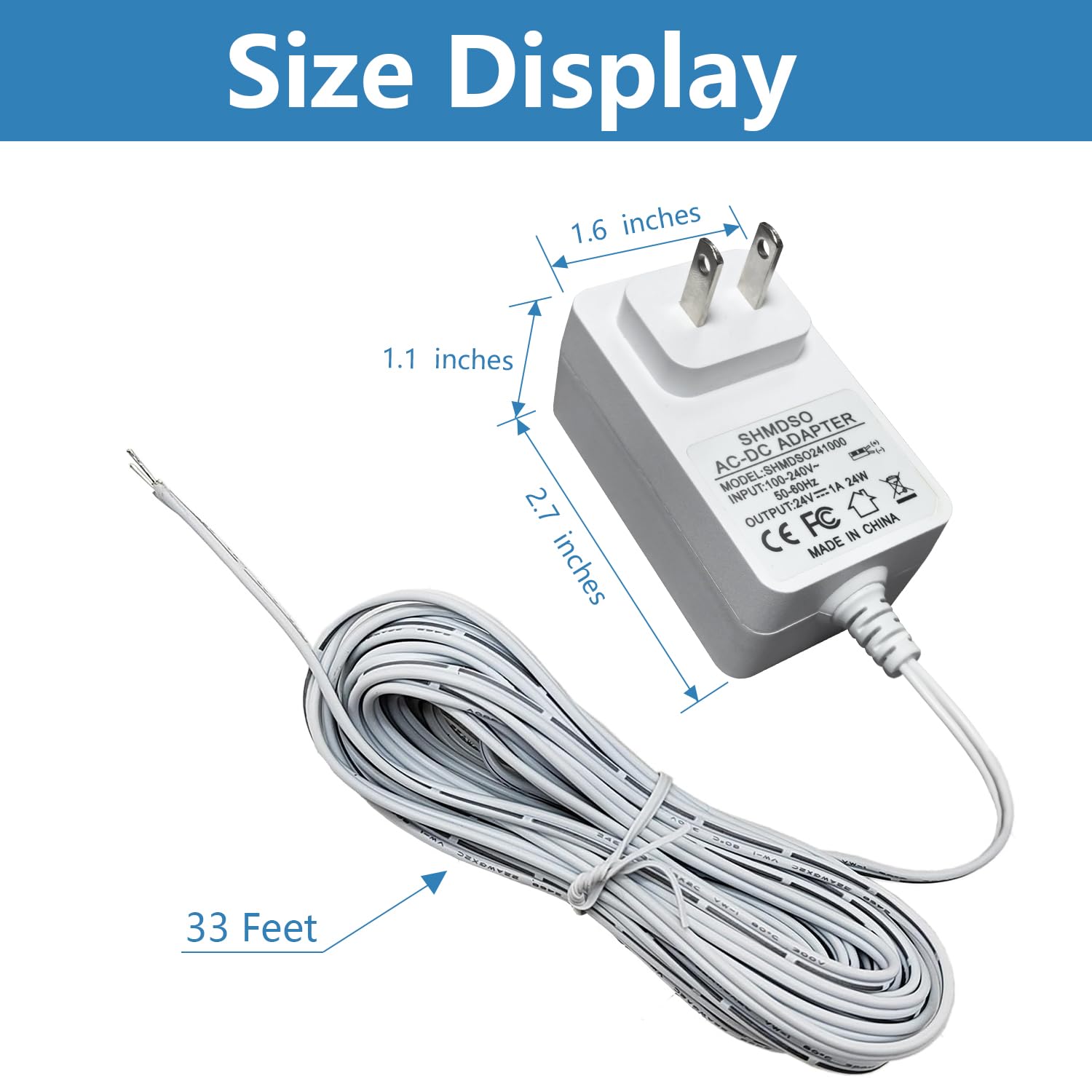 DC 24Volt Transformer,C Wire Adapter,33 FT Long Cable,Compatible with Ring Doorbell Transformer and Thermostat for Sensi,ecobee and Honeywell Transformer