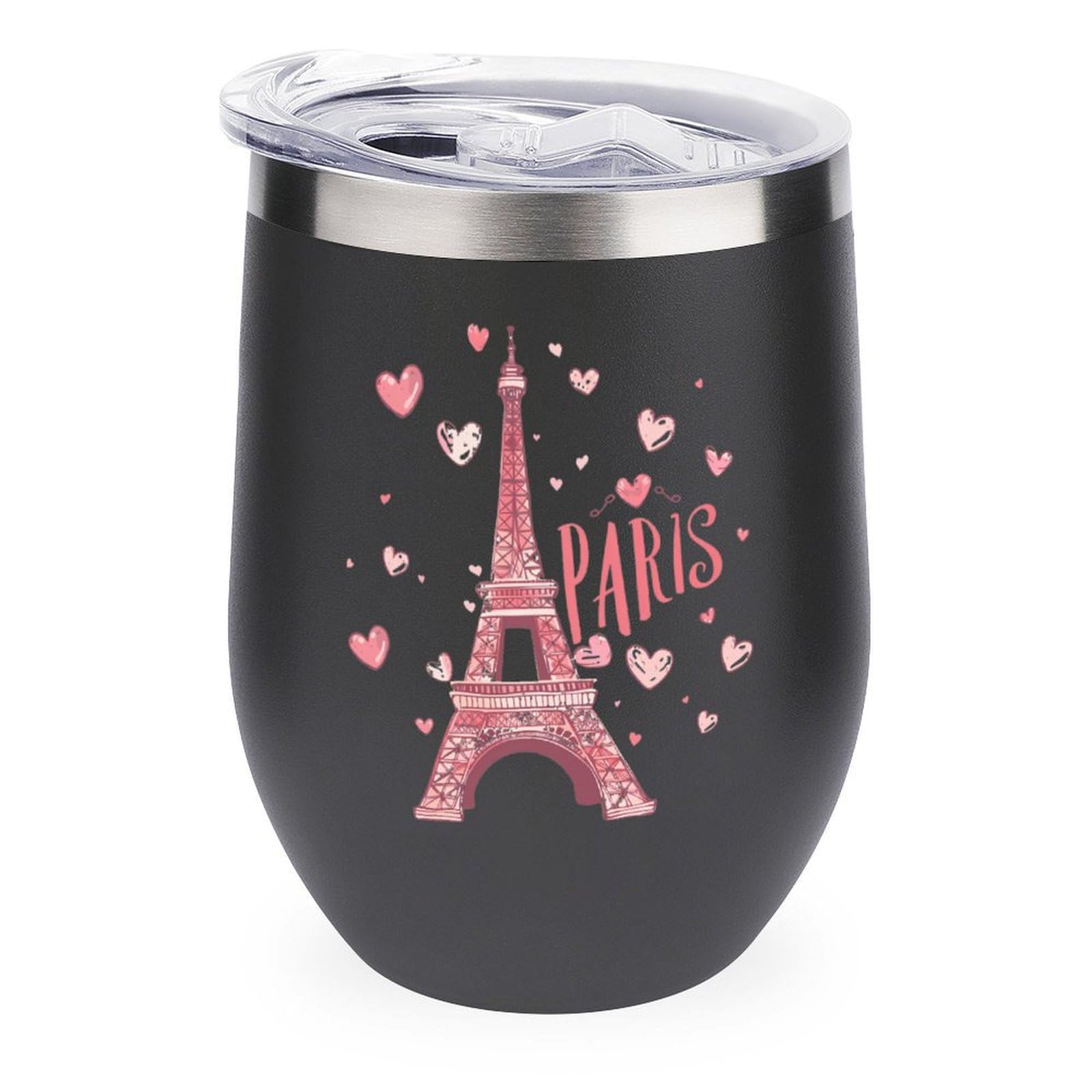 Paris France Eiffel Tower Souvenir Insulated Wine Tumbler with Lid Stainless Steel Travel Mug Coffee Cup for Cold & Hot Drinks