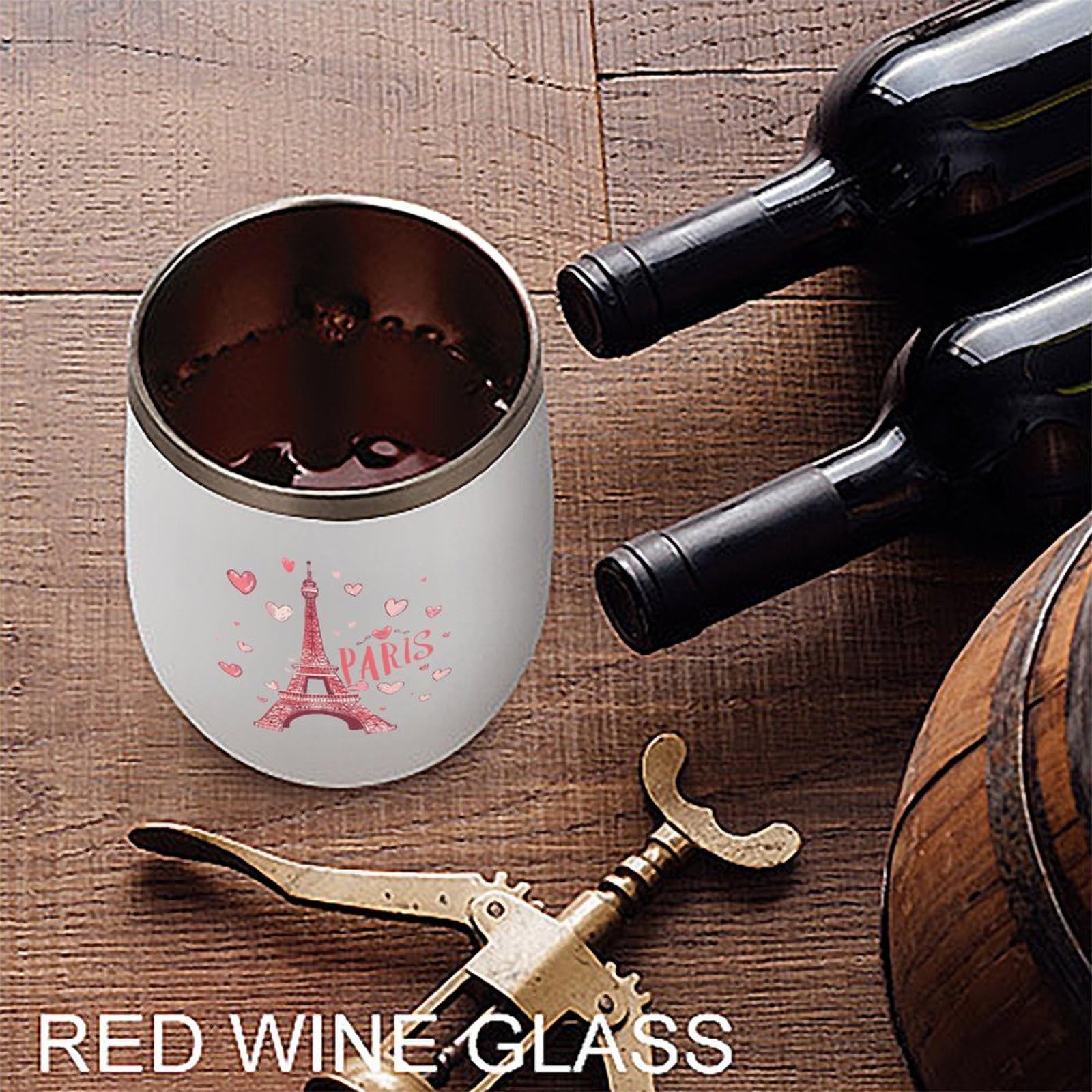 Paris France Eiffel Tower Souvenir Insulated Wine Tumbler with Lid Stainless Steel Travel Mug Coffee Cup for Cold & Hot Drinks