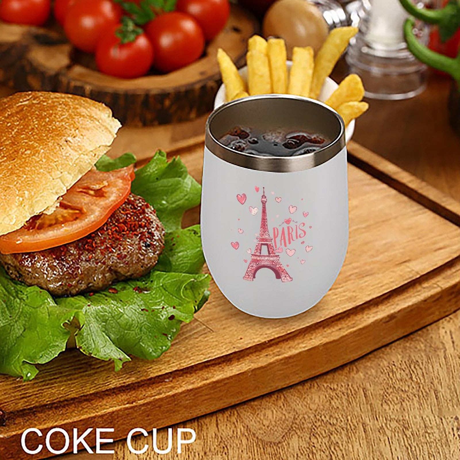 Paris France Eiffel Tower Souvenir Insulated Wine Tumbler with Lid Stainless Steel Travel Mug Coffee Cup for Cold & Hot Drinks