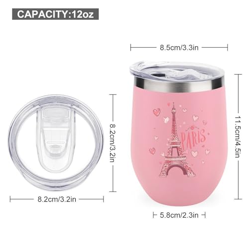 Paris France Eiffel Tower Souvenir Insulated Wine Tumbler with Lid Stainless Steel Travel Mug Coffee Cup for Cold & Hot Drinks