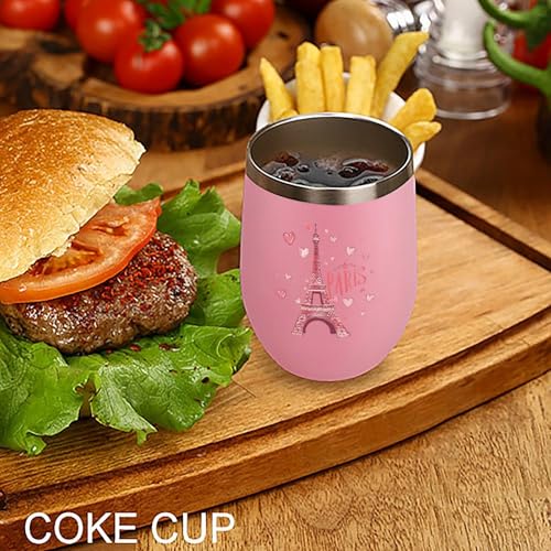 Paris France Eiffel Tower Souvenir Insulated Wine Tumbler with Lid Stainless Steel Travel Mug Coffee Cup for Cold & Hot Drinks