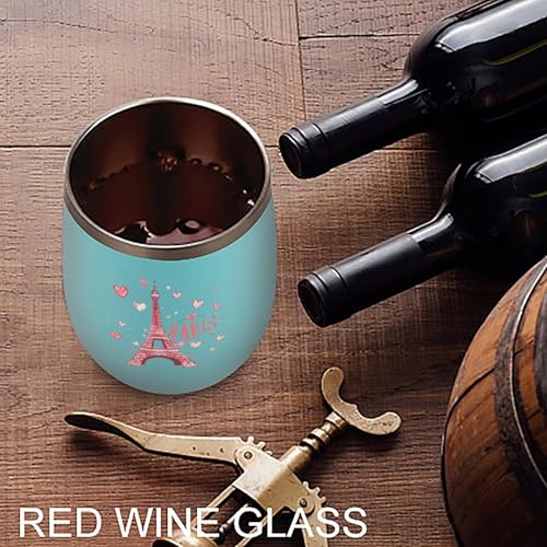 Paris France Eiffel Tower Souvenir Insulated Wine Tumbler with Lid Stainless Steel Travel Mug Coffee Cup for Cold & Hot Drinks