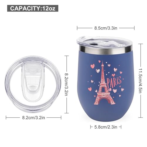 Paris France Eiffel Tower Souvenir Insulated Wine Tumbler with Lid Stainless Steel Travel Mug Coffee Cup for Cold & Hot Drinks