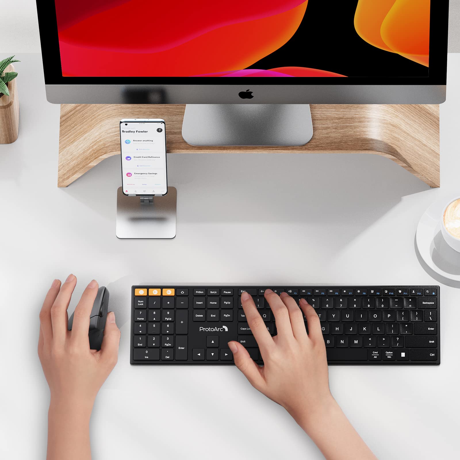 ProtoArc Wireless Left Handed Keyboard, XK21 Bluetooth Left-Handed Wireless Keyboard, Full-Size Ultra-Thin Rechargeable Silent Multi-Device Left Hand Numeric Keypad, Windows/Mac/Android