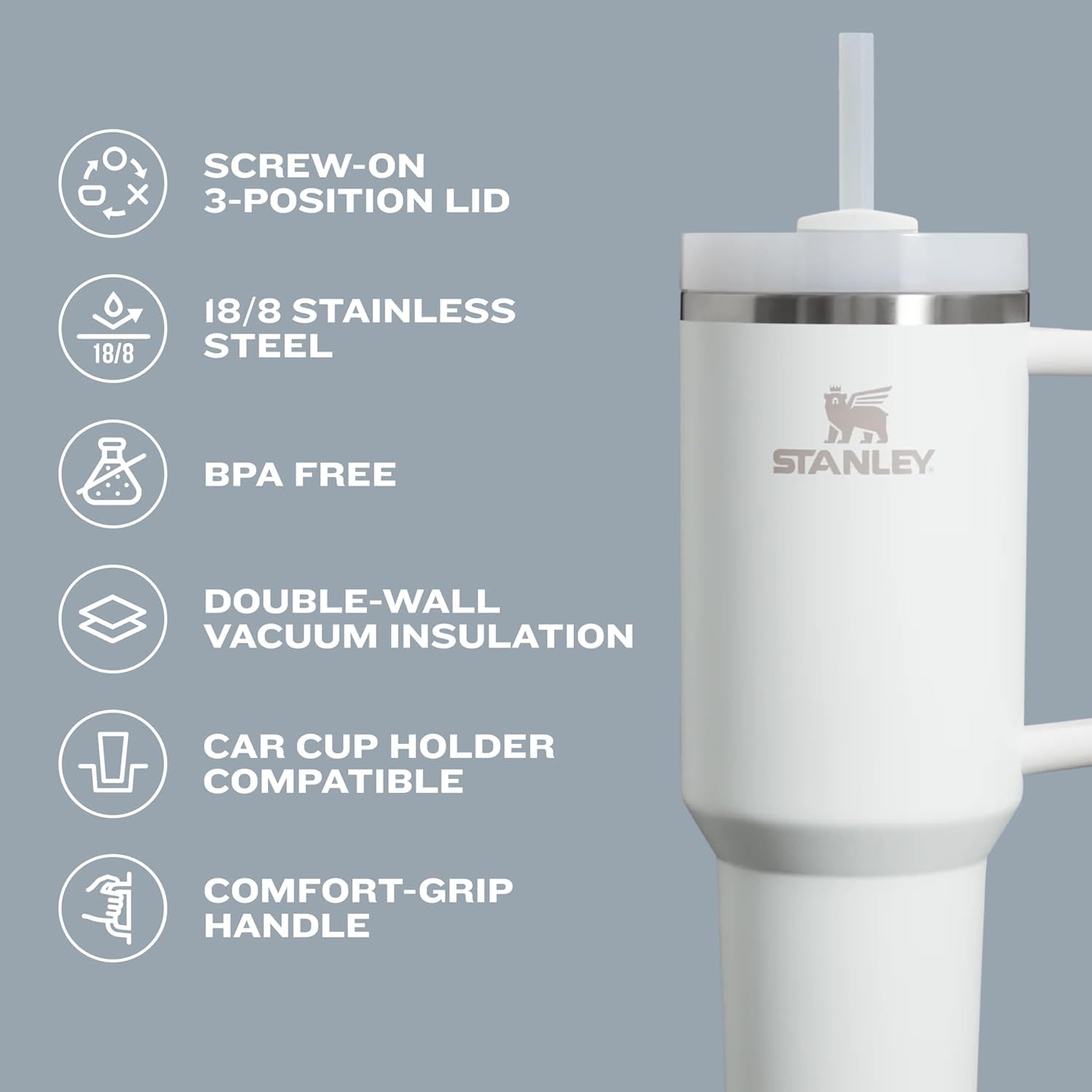 Stanley Quencher H2.0 Tumbler with Handle and Straw 30 oz | Flowstate 3-Position Lid | Cup Holder Compatible for Travel | Insulated Stainless Steel Cup | BPA-Free | Twilight