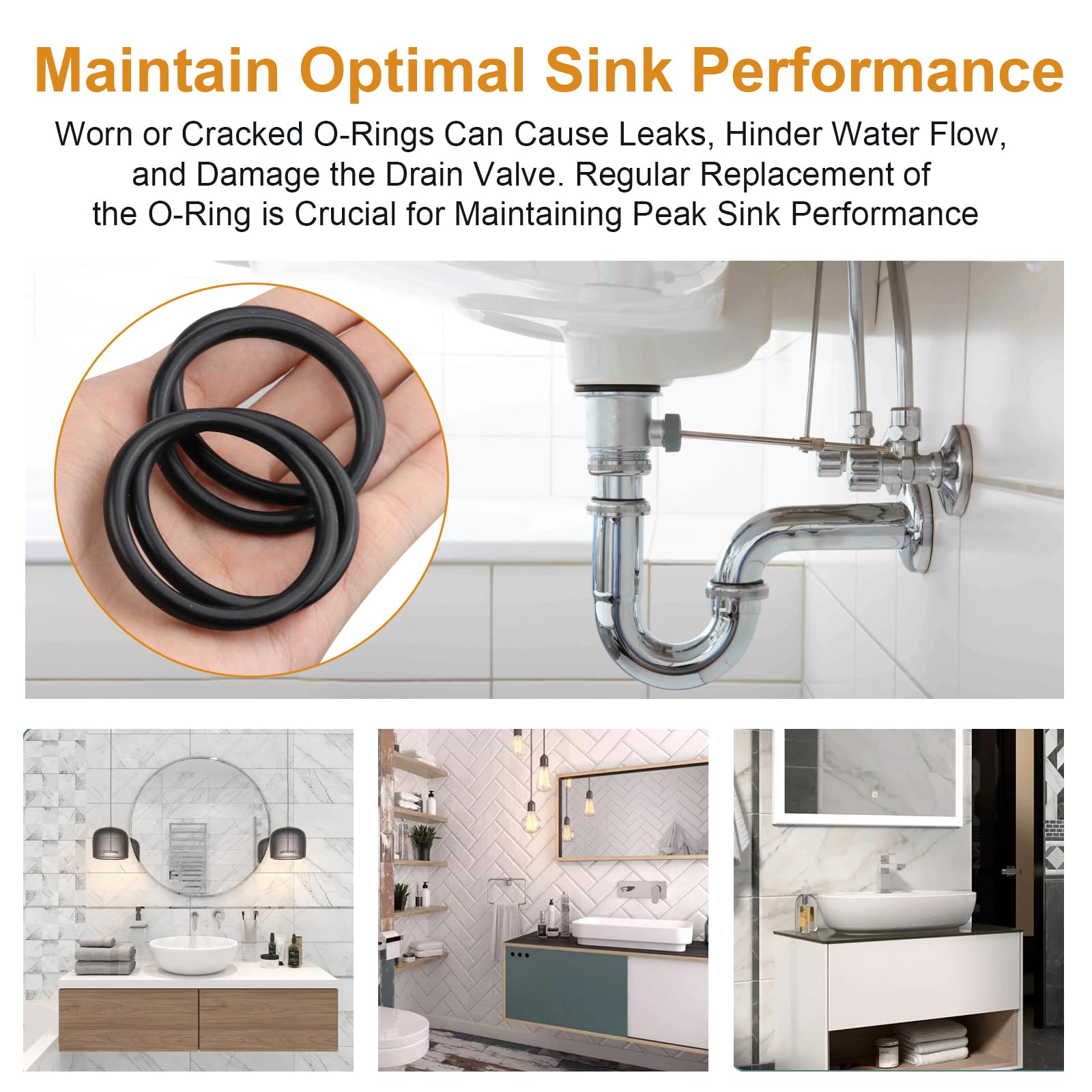 Plunger O-Ring Gasket Compatible with T&S Brass 010389-45, Twist Waste Drain Valve Stopper O-Ring for 3-Tier Sink Drains, Sink Drain O-Ring Prevents Leaks and Keeps Kitchen Sink Running Smoothly-4 pcs