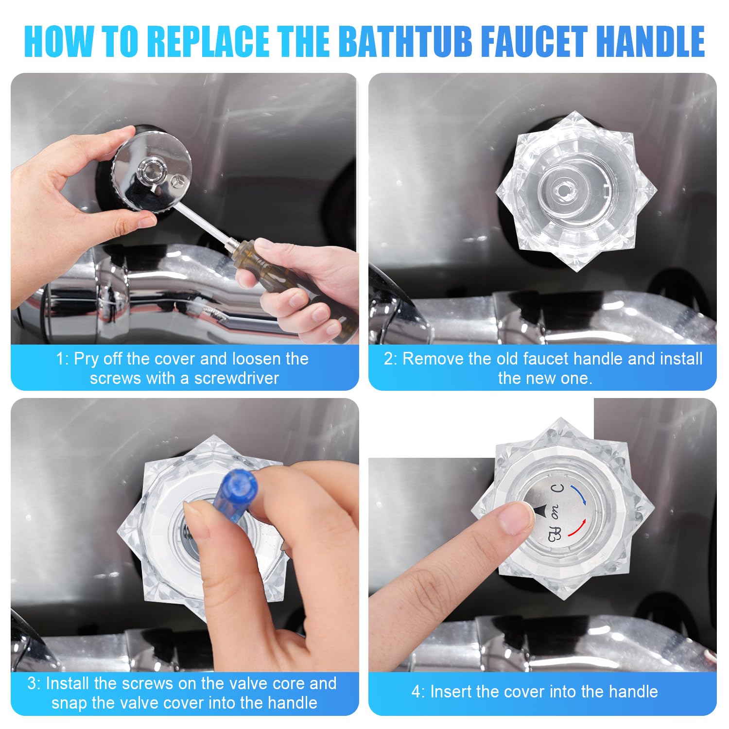 Shower Knob Replacement, Shower Faucet Handle Replacement Single Handle Tub Faucets Replacement Compatible with Delta Faucet RP2391 (Diameter 1.97in, Depth 2.56in, Mouth 0.02x0.01in)