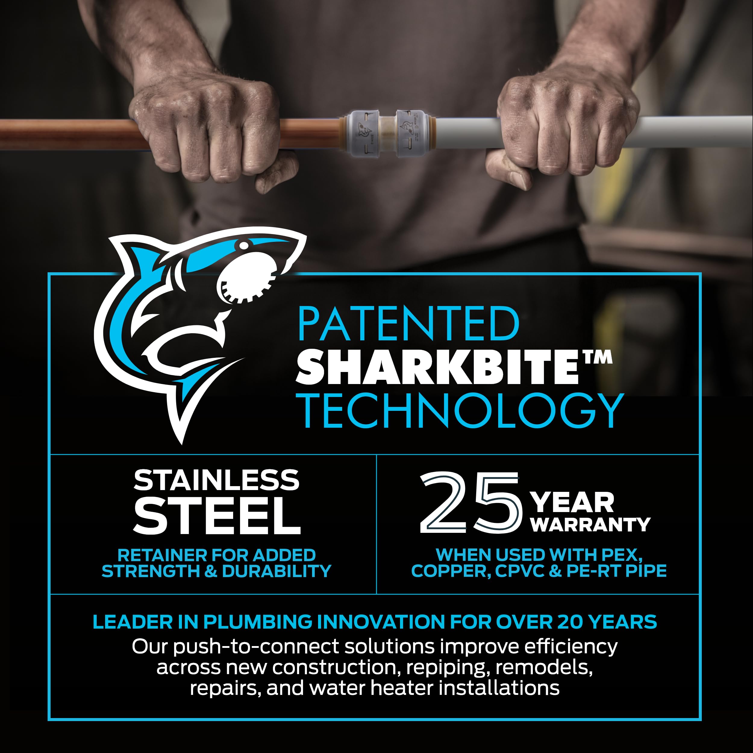 SharkBite Max 20 Inch Stainless Steel Braided Faucet Connector with 1/2 Inch Angle Stop Valve, 1/2 Inch FIP Faucet Connection, PEX Pipe, Copper, CPVC, PE-RT, HDPE, UR24657