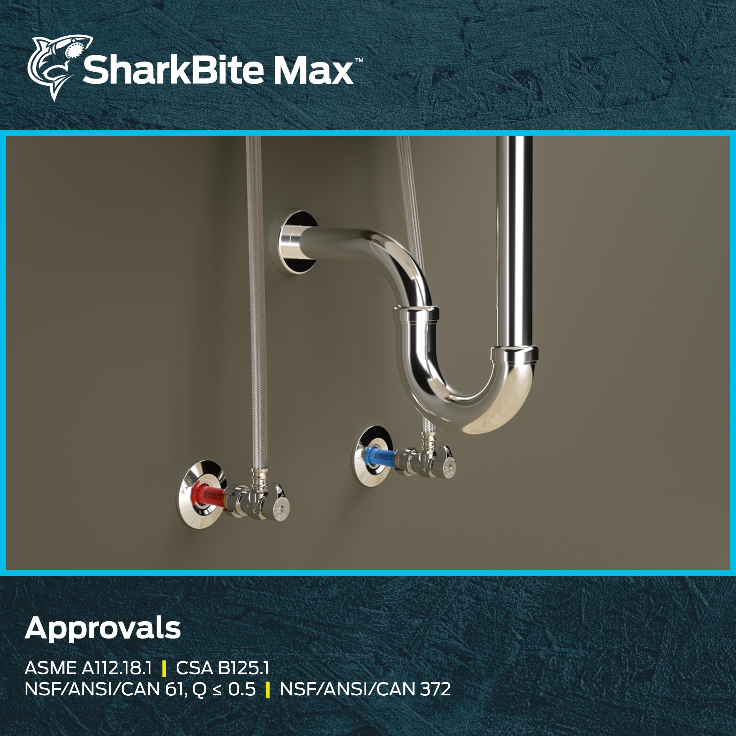 SharkBite Max 20 Inch Stainless Steel Braided Faucet Connector with 1/2 Inch Angle Stop Valve, 1/2 Inch FIP Faucet Connection, PEX Pipe, Copper, CPVC, PE-RT, HDPE, UR24657