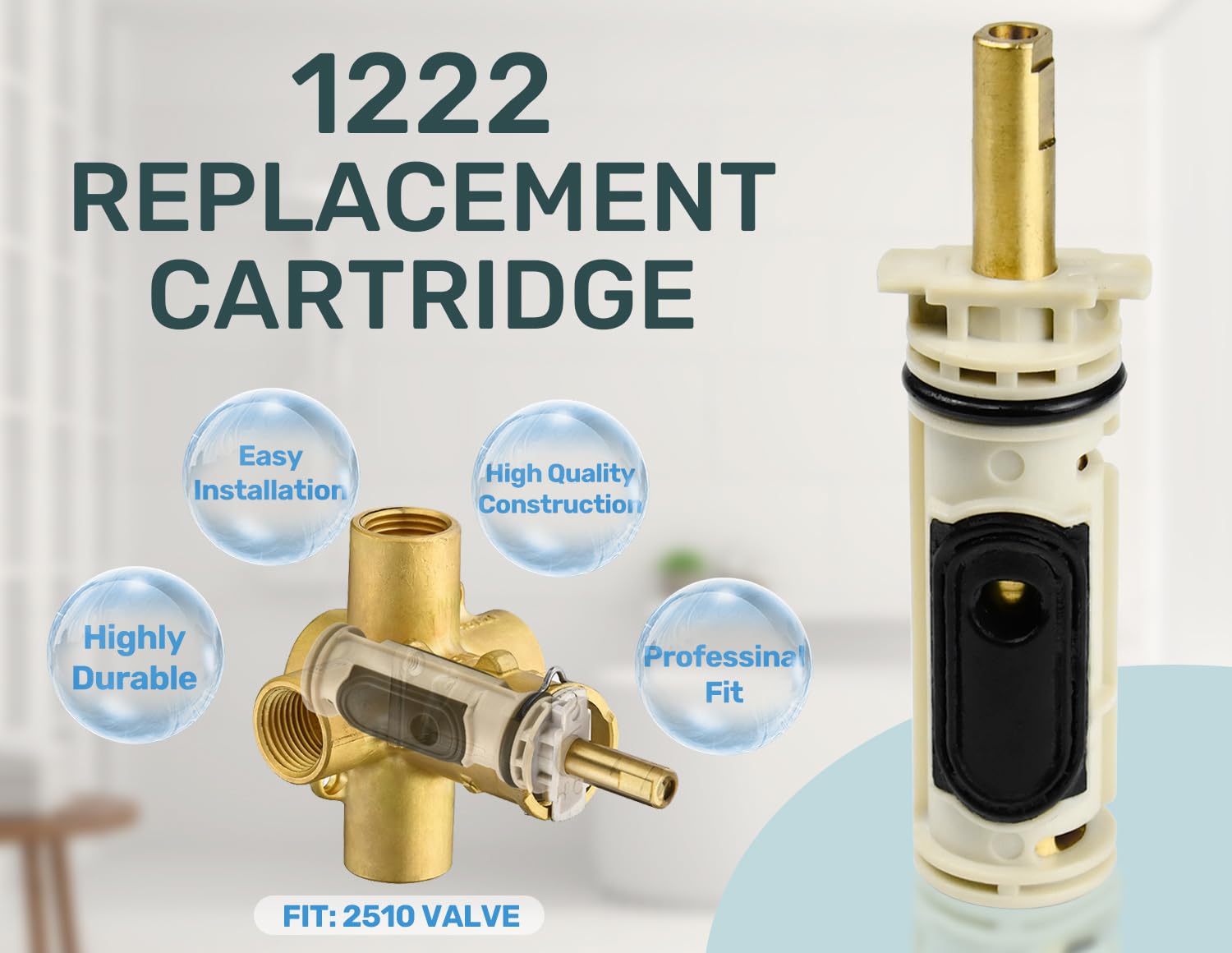 1222 Cartridge Kit Compatible with Moen Tub Shower, Replacement for Moen Posi Temp One-Handle Faucets, Durable Brass