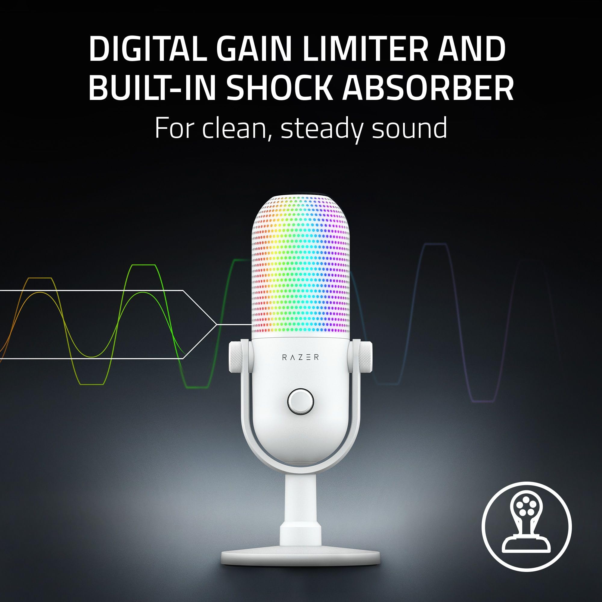 Razer Seiren V3 Chroma RGB USB Microphone: Stream & Game Reactive Lighting - Tap-to-Mute Sensor Condenser Mic - Digital Gain Limiter & Shock Absorber PC, Discord, OBS Studio, XSplit White (Renewed)