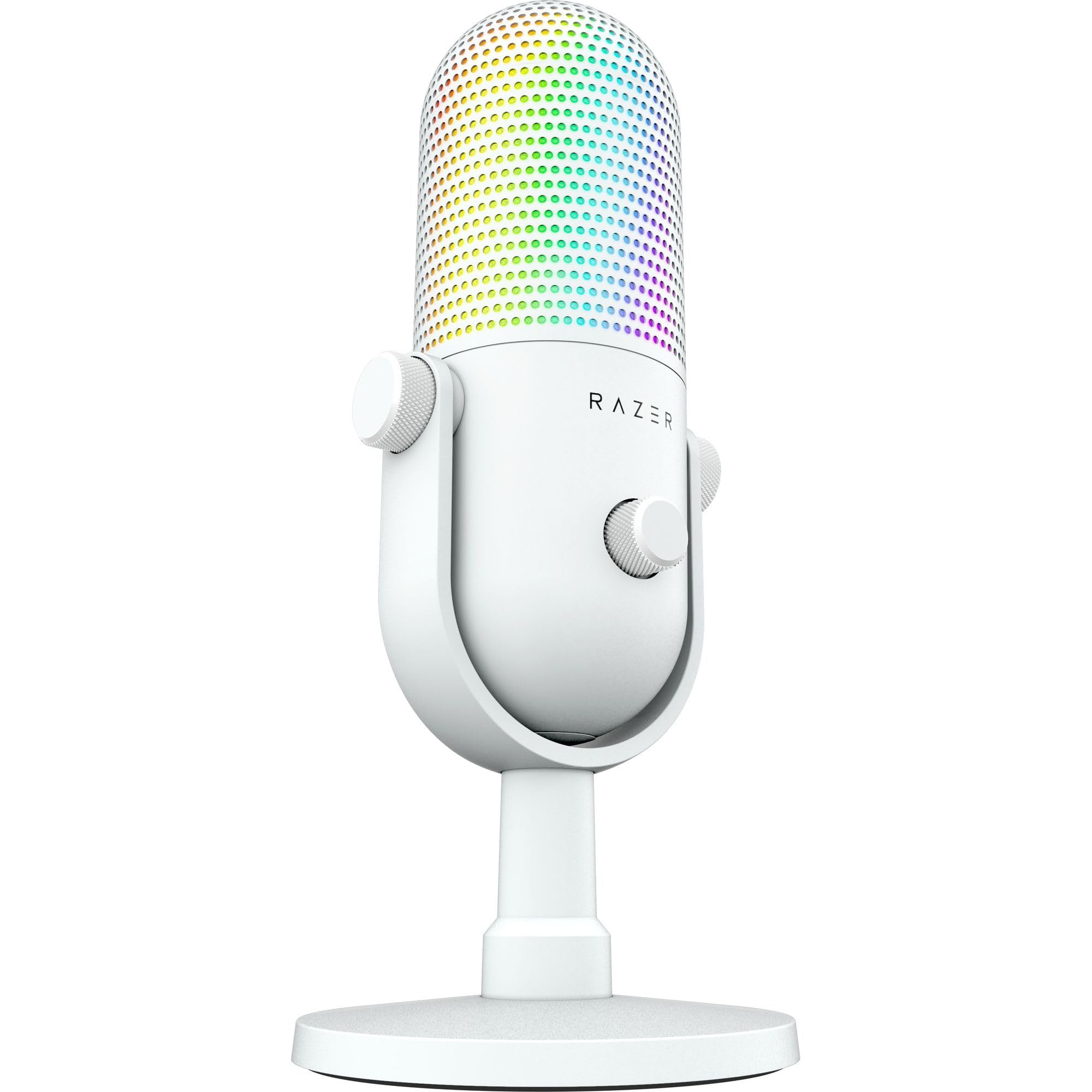 Razer Seiren V3 Chroma RGB USB Microphone: Stream & Game Reactive Lighting - Tap-to-Mute Sensor Condenser Mic - Digital Gain Limiter & Shock Absorber PC, Discord, OBS Studio, XSplit White (Renewed)