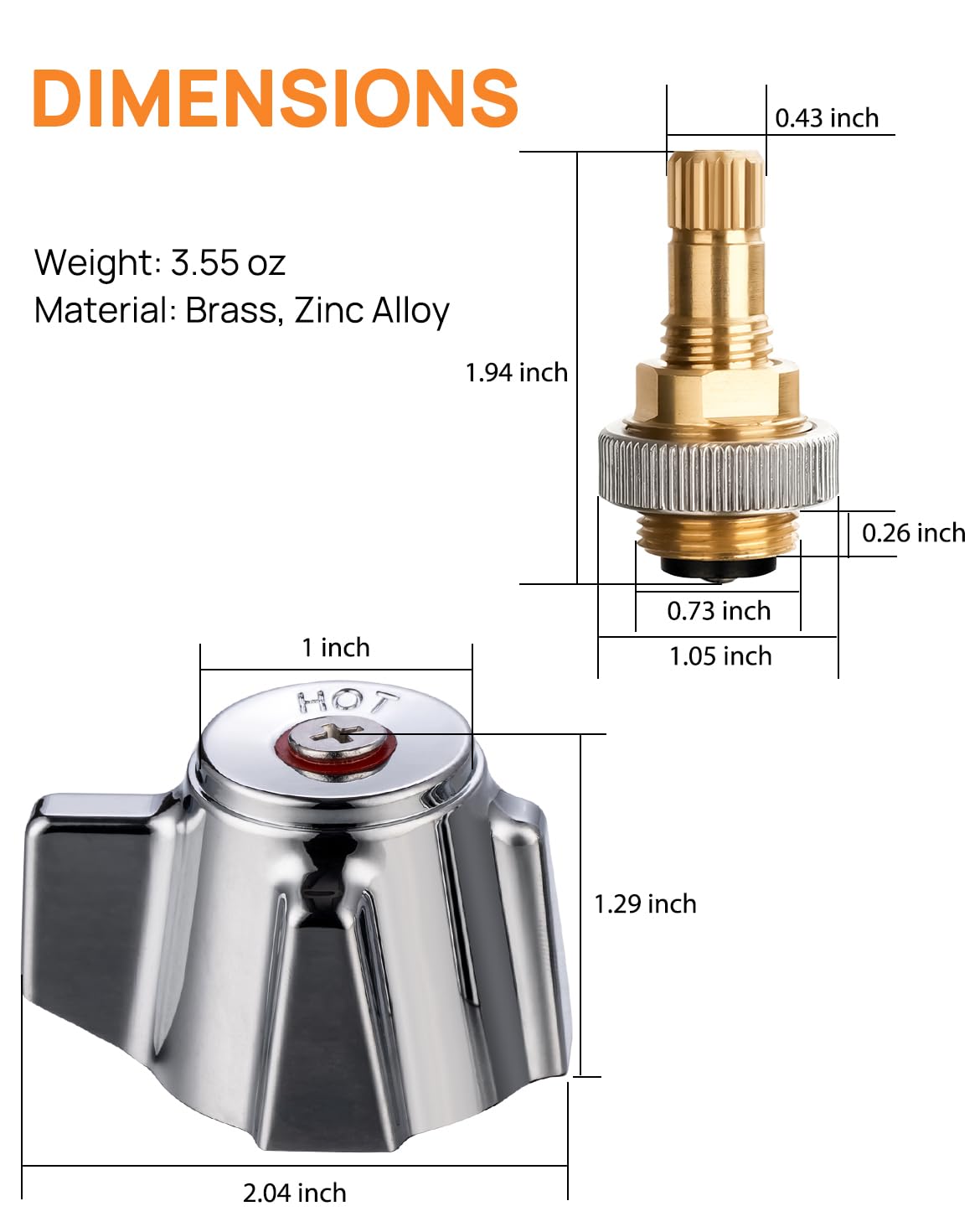 Sepaitek Faucet Handle Kit, Commercial Faucets Parts Replacement Handle, Red Hot Metal Knob Handle with Brass Stem