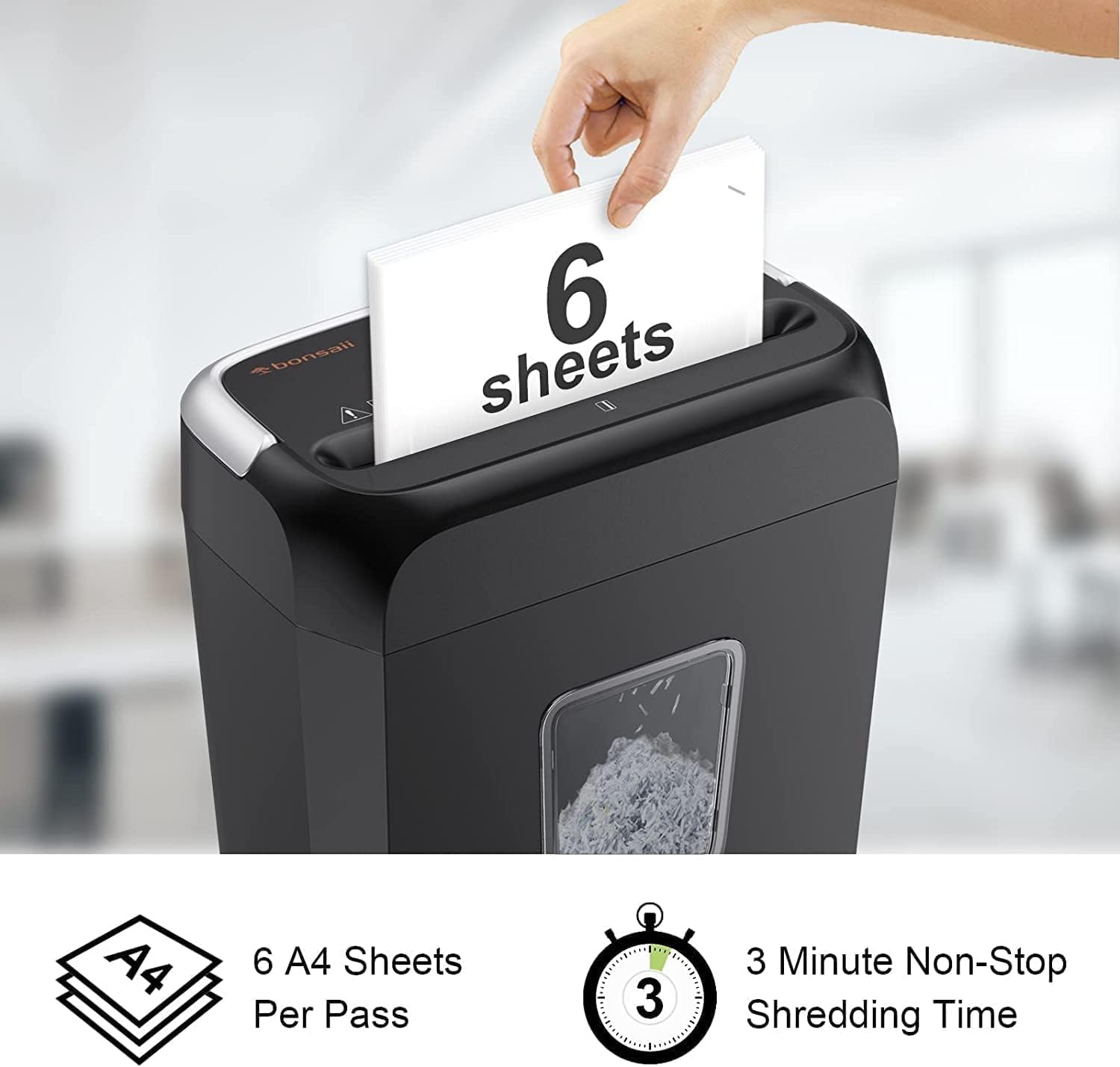 Bonsaii Paper Shredder for Home Use, 6 Sheet Crosscut Paper Credit Cards, Staples, and Clips Shredder for Home Office Use, Portable Handle Design, 3.4 Gal Wastebasket (C237-B Upgrade Version)