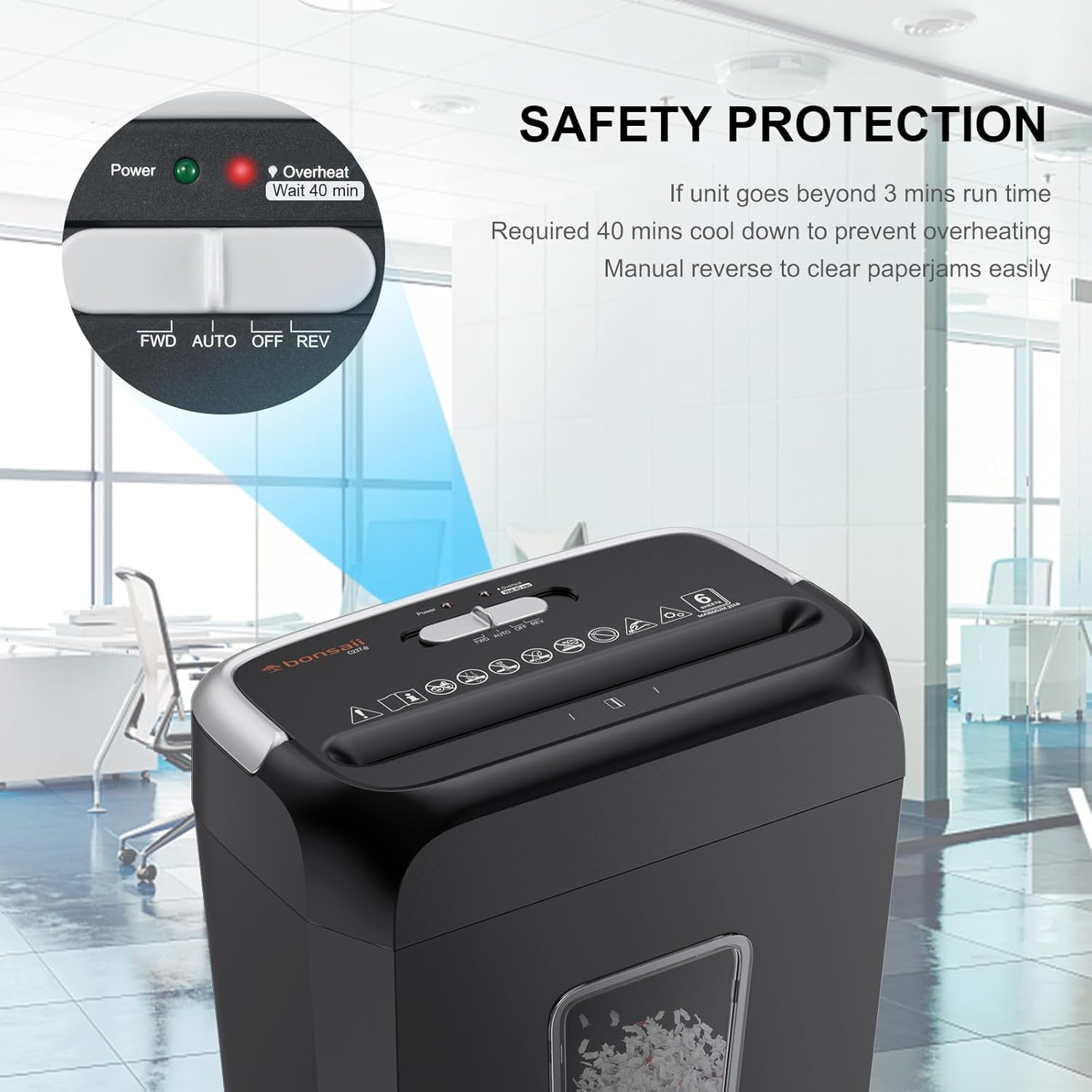 Bonsaii Paper Shredder for Home Use, 6 Sheet Crosscut Paper Credit Cards, Staples, and Clips Shredder for Home Office Use, Portable Handle Design, 3.4 Gal Wastebasket (C237-B Upgrade Version)