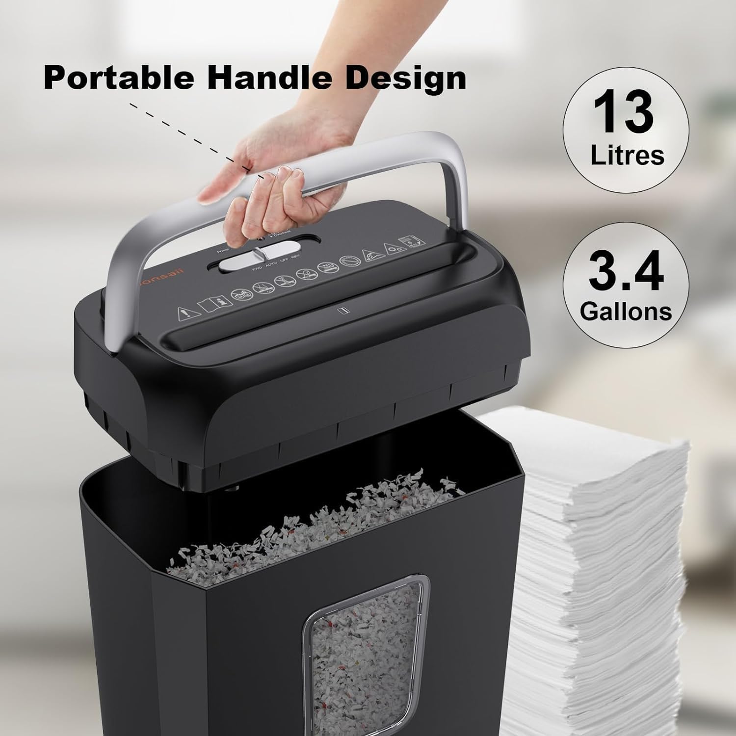 Bonsaii Paper Shredder for Home Use, 6 Sheet Crosscut Paper Credit Cards, Staples, and Clips Shredder for Home Office Use, Portable Handle Design, 3.4 Gal Wastebasket (C237-B Upgrade Version)