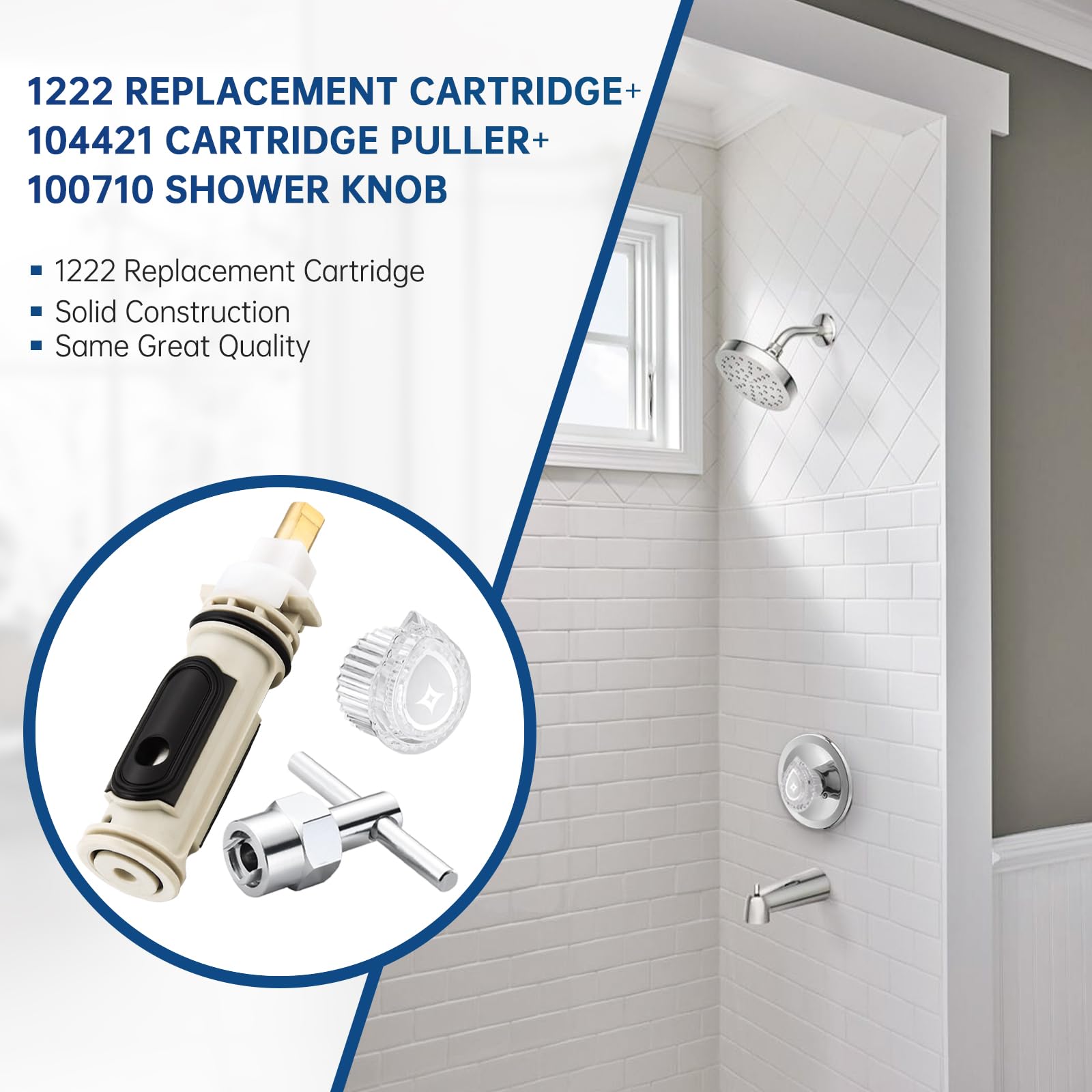 1222 Replacement Cartridge with 104421 Cartridge Puller and 100710 Shower Knob, Shower Repair Kit Compatible with Moen Posi-Temp One-Handle Tub and Shower