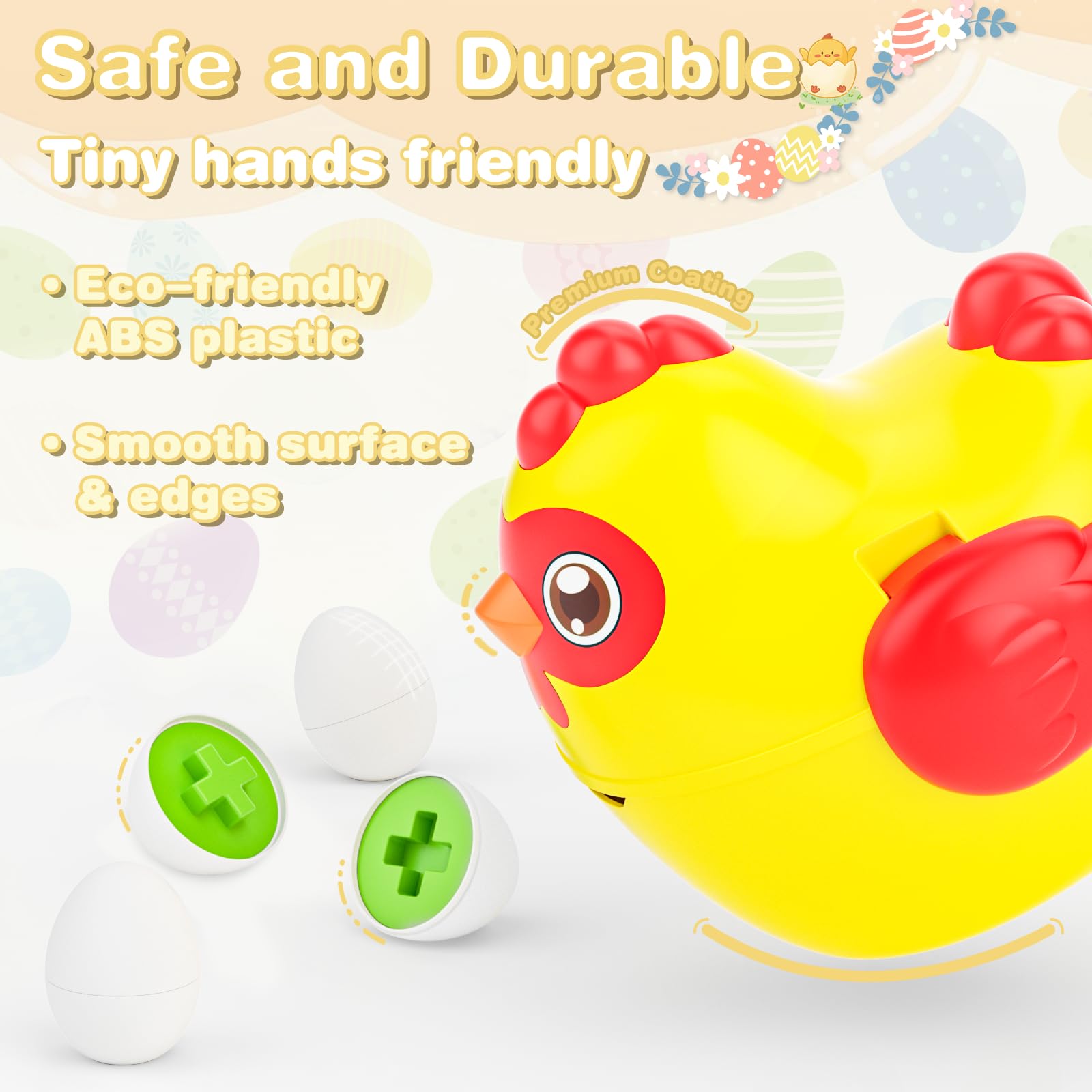 maysida Easter Basket Stuffers 12 Pack Matching Eggs, Shape Color Easter Eggs with Chicken Toy, Sensory Play Learn Toy for Kids Toddler Girl Boy, Educational Easter Essentials Gift Hunts Party Favors