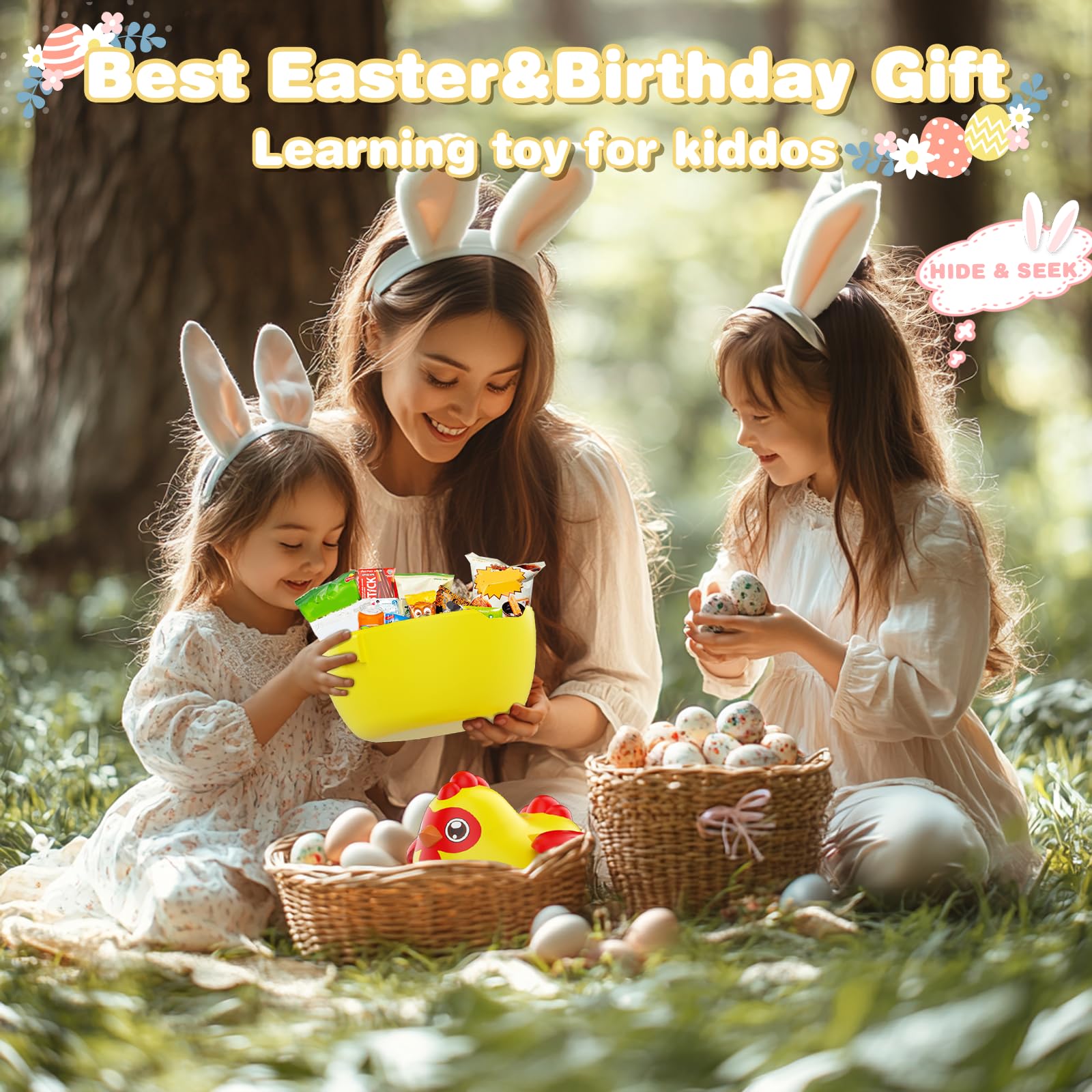 maysida Easter Basket Stuffers 12 Pack Matching Eggs, Shape Color Easter Eggs with Chicken Toy, Sensory Play Learn Toy for Kids Toddler Girl Boy, Educational Easter Essentials Gift Hunts Party Favors