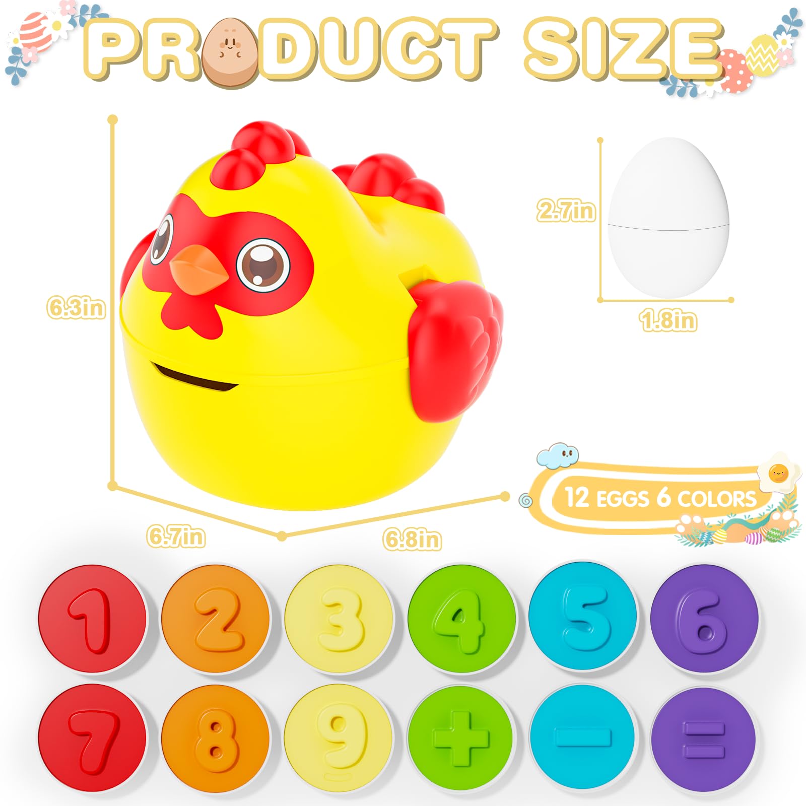 maysida Easter Basket Stuffers 12 Pack Matching Eggs, Shape Color Easter Eggs with Chicken Toy, Sensory Play Learn Toy for Kids Toddler Girl Boy, Educational Easter Essentials Gift Hunts Party Favors