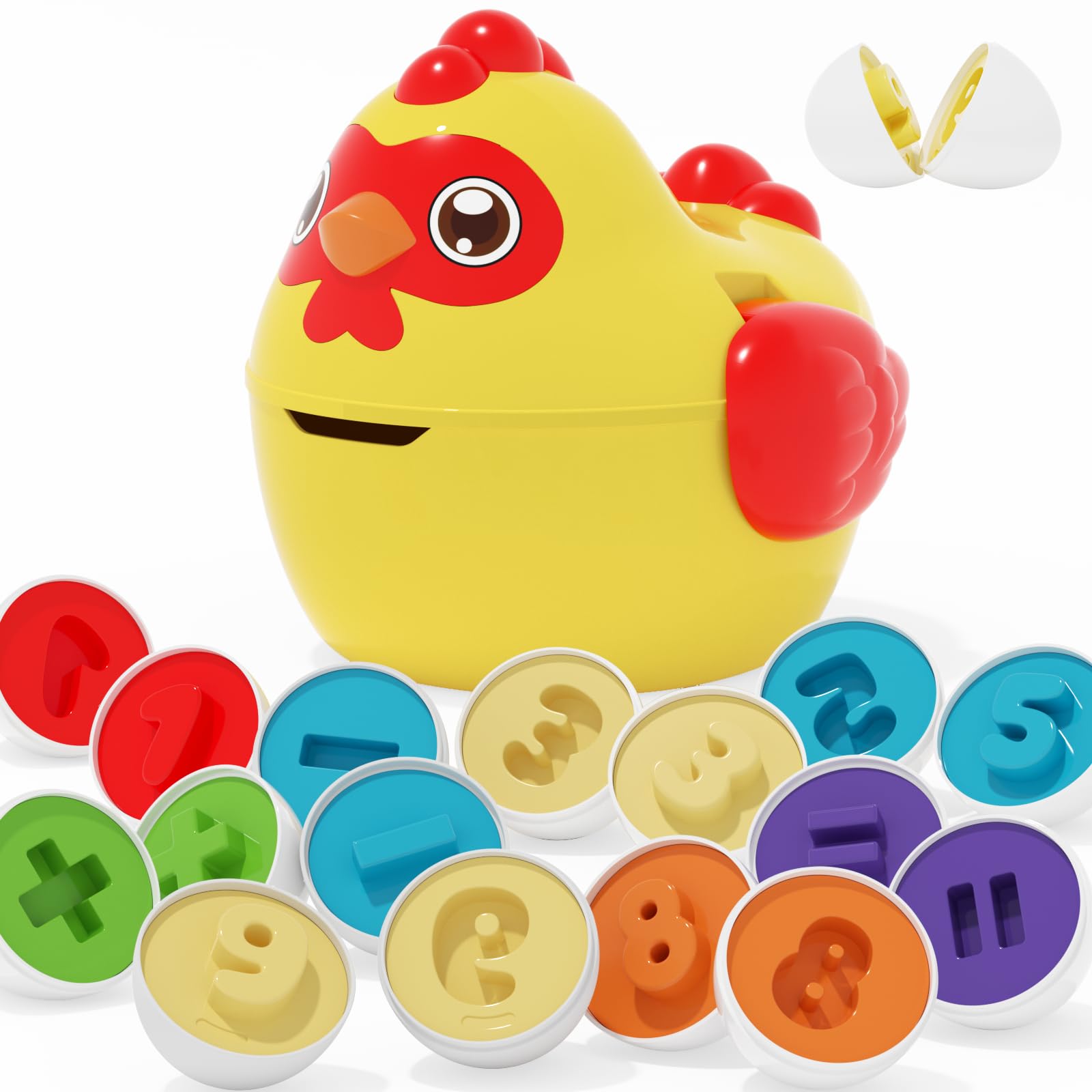 maysida Easter Basket Stuffers 12 Pack Matching Eggs, Shape Color Easter Eggs with Chicken Toy, Sensory Play Learn Toy for Kids Toddler Girl Boy, Educational Easter Essentials Gift Hunts Party Favors