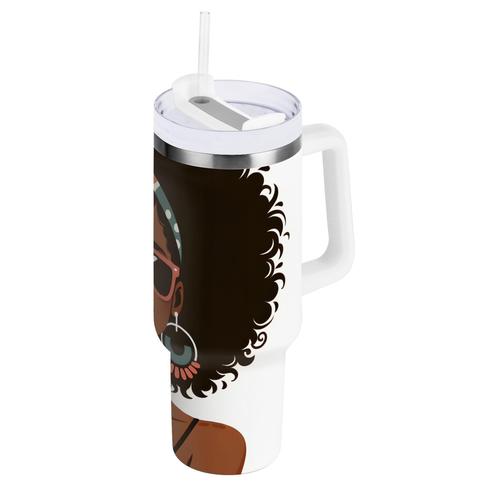FENOCHE African American Woman Earrings 40 oz Tumbler Insulated Cups Stainless Steel Water Bottle with Handle Lid and Straw Tumblers for Car Cup Holder
