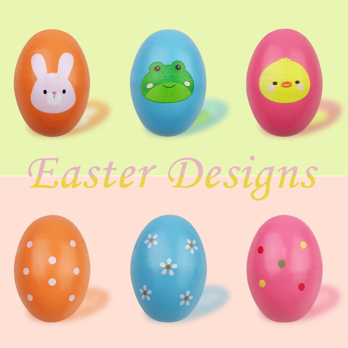 OCBTOW 6 Pack Easter Wooden Shake Eggs Percussion Musical Easter Eggs Shakers for Toddlers Kids Girls Boys Easter Basket Stuffers Fillers Gifts