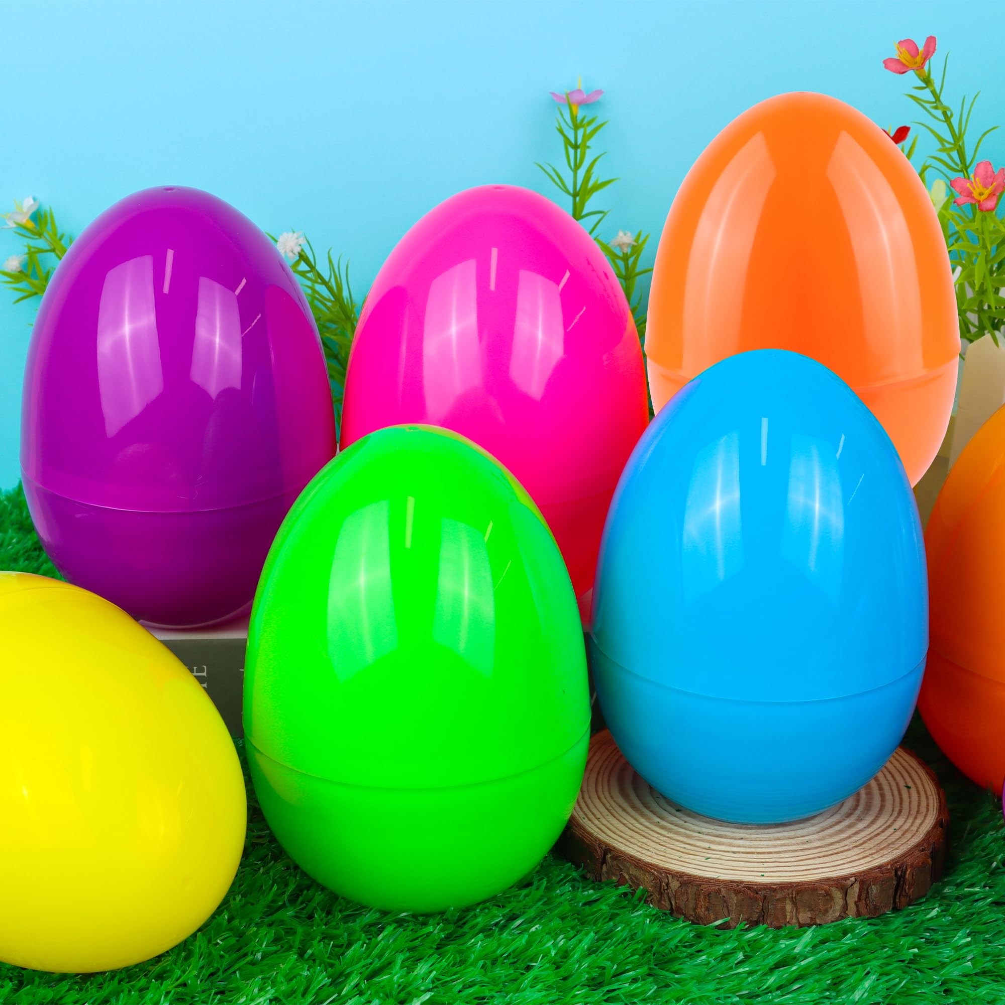12 PCS Jumbo Easter Eggs 6 Inch Colorful Giant Plastic Easter Eggs Fillable Large Suprise Egg for Easter Themed Hunt Basket Stuffers Fillers Filling Treats Party Favors Classroom Prize Supplies