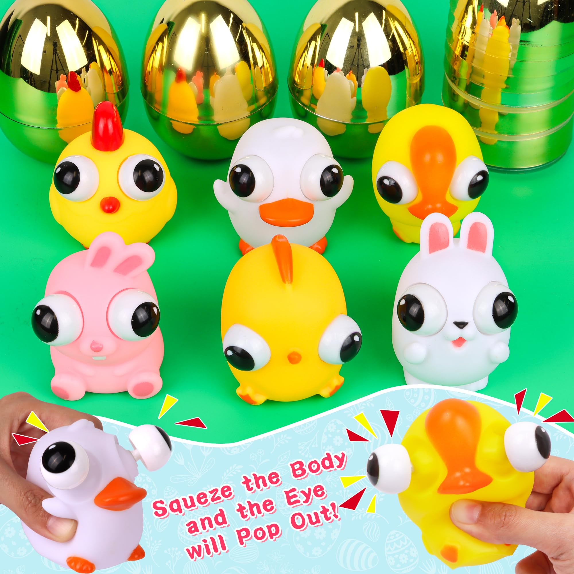 6 Pack Jumbo Golden Easter Eggs Fillers Eye-pop Fidget Toys, Easter Basket Stuffers Animals Easter Eggs with Toys Inside, Large Surprise Gold Egg for Kids Boys Girls Toddlers Easter Hunts Party Favors