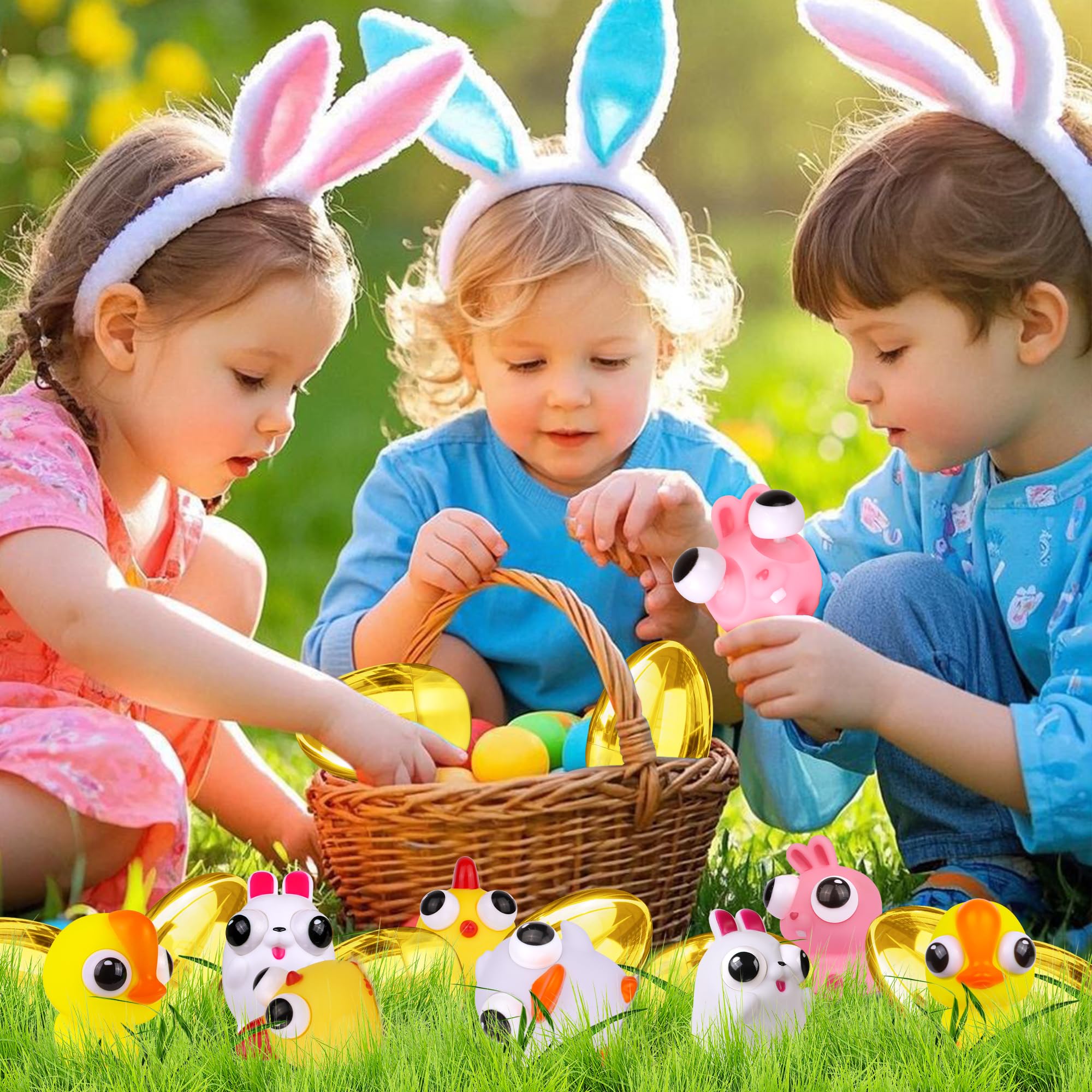 6 Pack Jumbo Golden Easter Eggs Fillers Eye-pop Fidget Toys, Easter Basket Stuffers Animals Easter Eggs with Toys Inside, Large Surprise Gold Egg for Kids Boys Girls Toddlers Easter Hunts Party Favors
