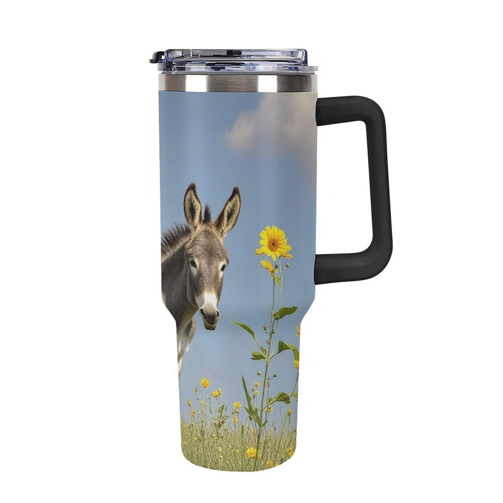 RTFGHJS 40 Oz Tumbler Donkey And Flower Insulated Tumbler Travel Coffee Mug with Straw Lid Stainless Steel Water Bottle Vacuum Insulated Tumbler for Sport Work Car Travel Weekends
