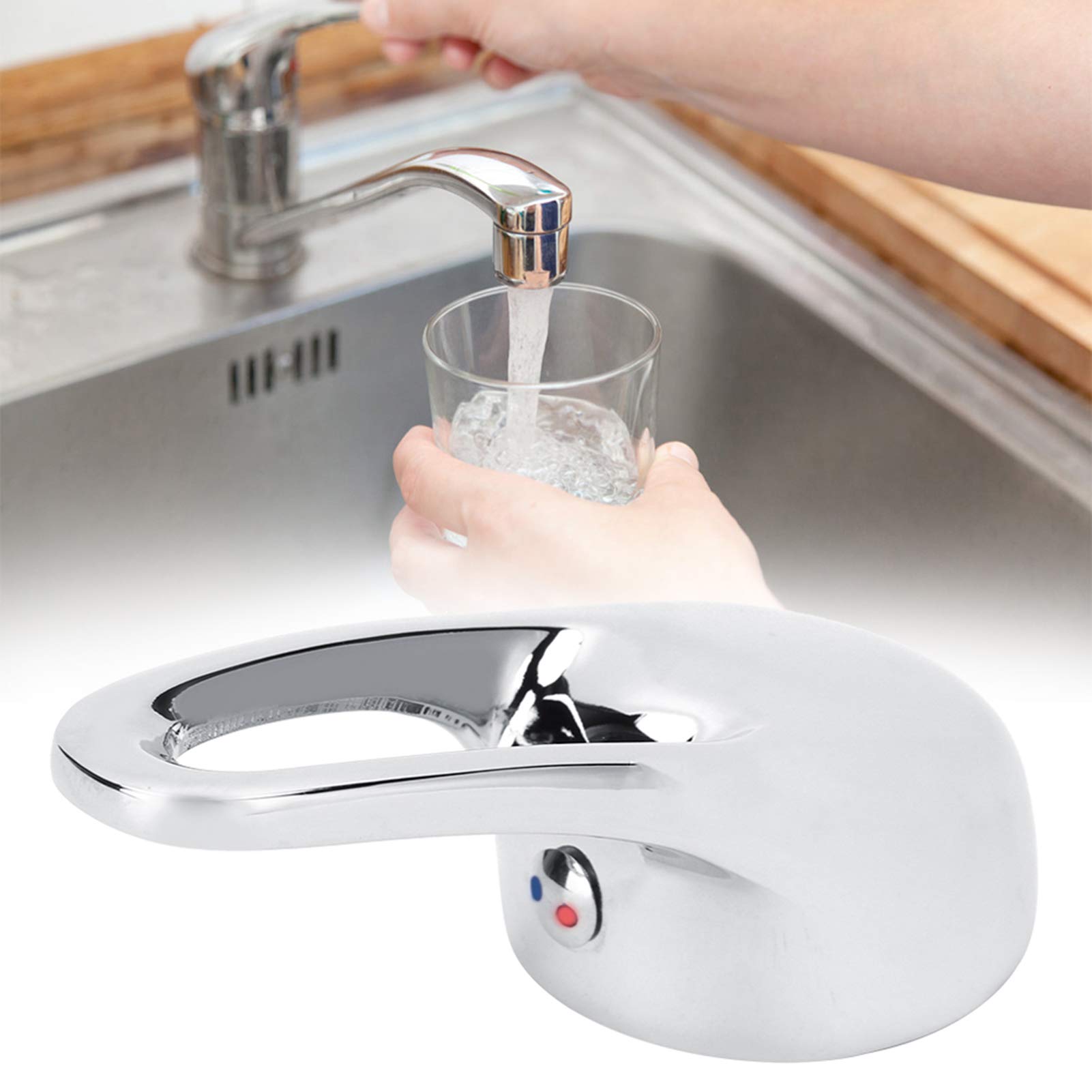 CYSFETENA Faucet Handle, Chrome Plating Zinc Alloy Long Tap Lever Handle Single Lever Faucet Lever Handle Ultra Wide Sink Faucet Handle Replacement for Bathroom Kitchen (35mm)
