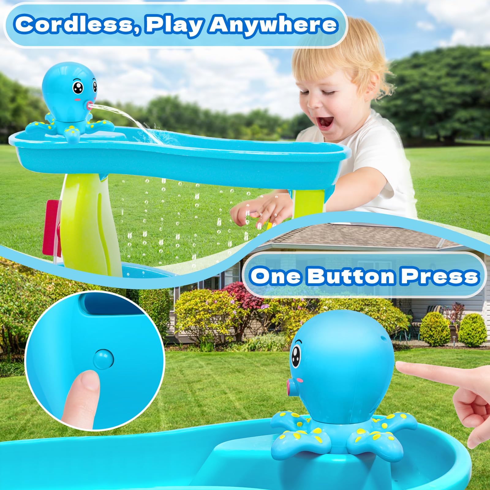 Intoypad Water Table Pump, Octopus Battery Powered Water Pump for Water Table 3 Hours Non-Stop Fun Summer Outdoor Water Toys Outside Water Play Table Accessories for Toddlers Kids (Blue)