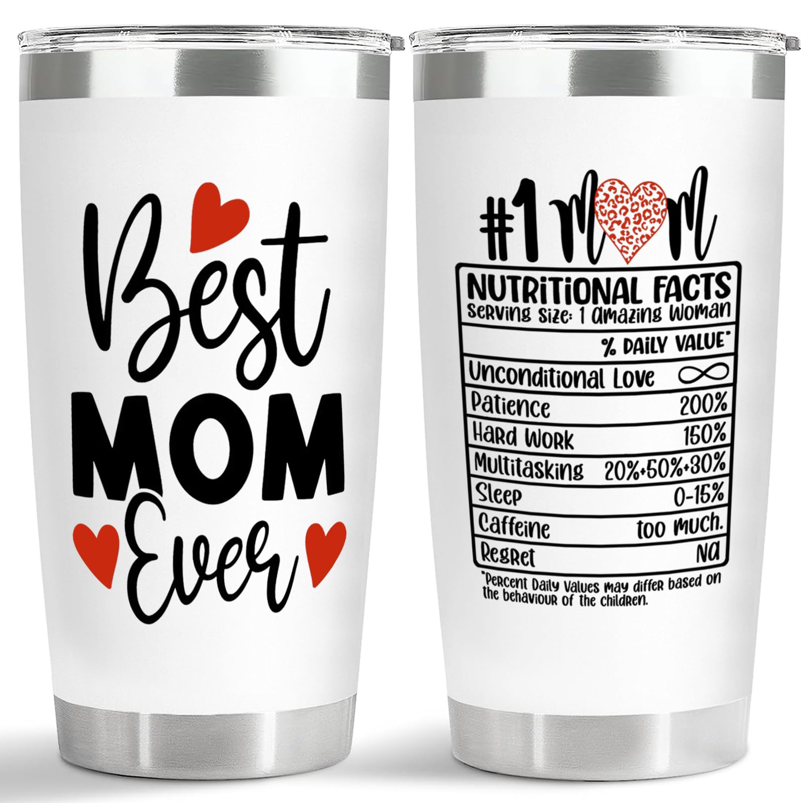 TIEEC Mom Tumbler - Mom Coffee Mug Tumbler 20oz - Best Mom Ever Tumbler - Mothers Day Gifts - Birthday Gifts for Mom - Number One Nutrition Facts Mom Coffee Tumbler