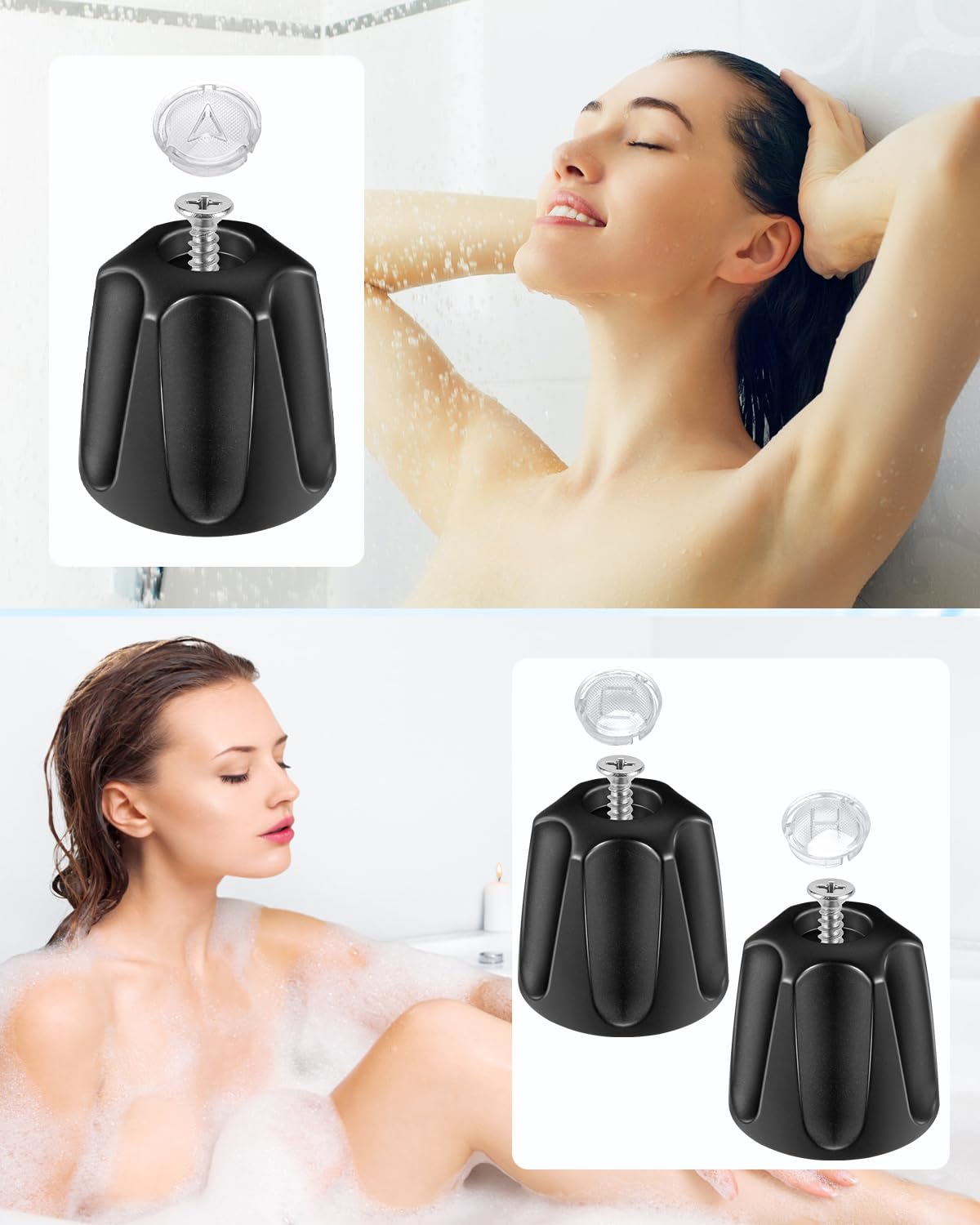 sousac 3 Set Shower Knob Replacement, Tub Faucet Handles Replacement Include Hot/Cold/Diverter, Bathtub Faucet Handles Compatible with Price Pfister Verve for Remodeling Trim (Black)