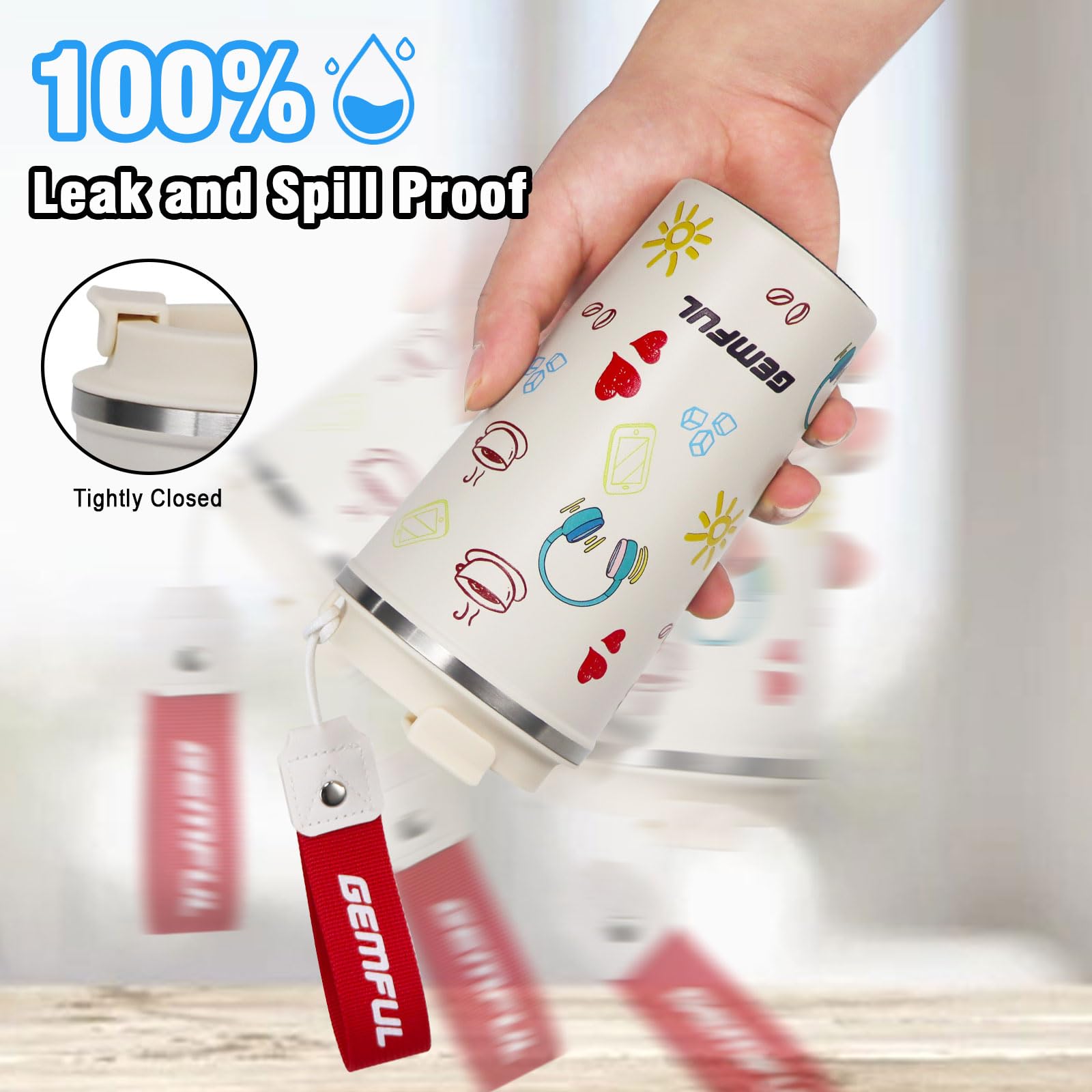GEMFUL Spill Proof Leak Proof Coffee Travel Mug 17oz Stainless Steel Vacuum Insulated Tumbler with Secure Lid Reusable Hot Cold Portable Cup for Commute Office Car